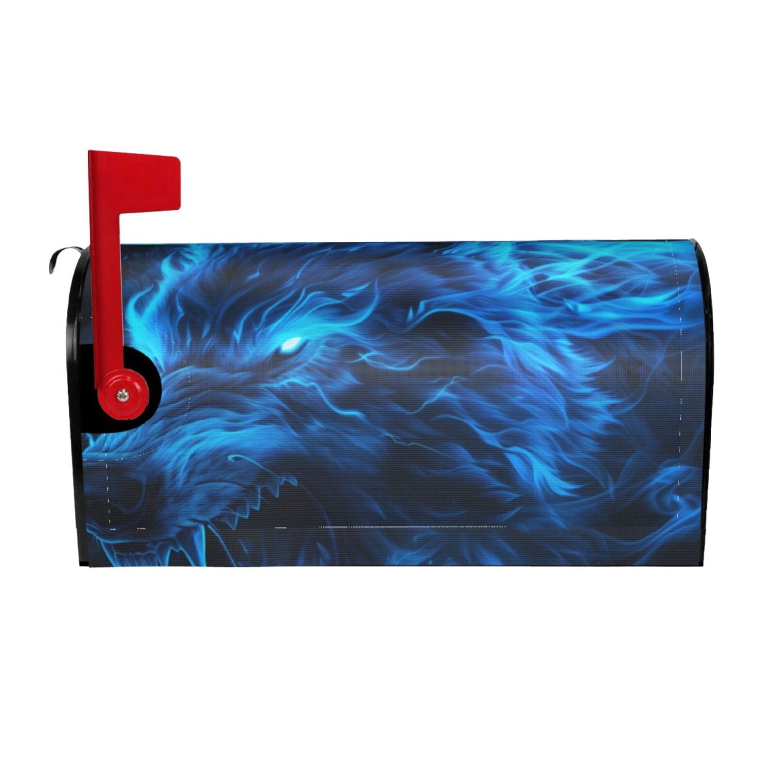 Jgfou Ice Blue Fire Wolf Mailbox Covers Magnetic 21x18 in Mailbox Wraps ...
