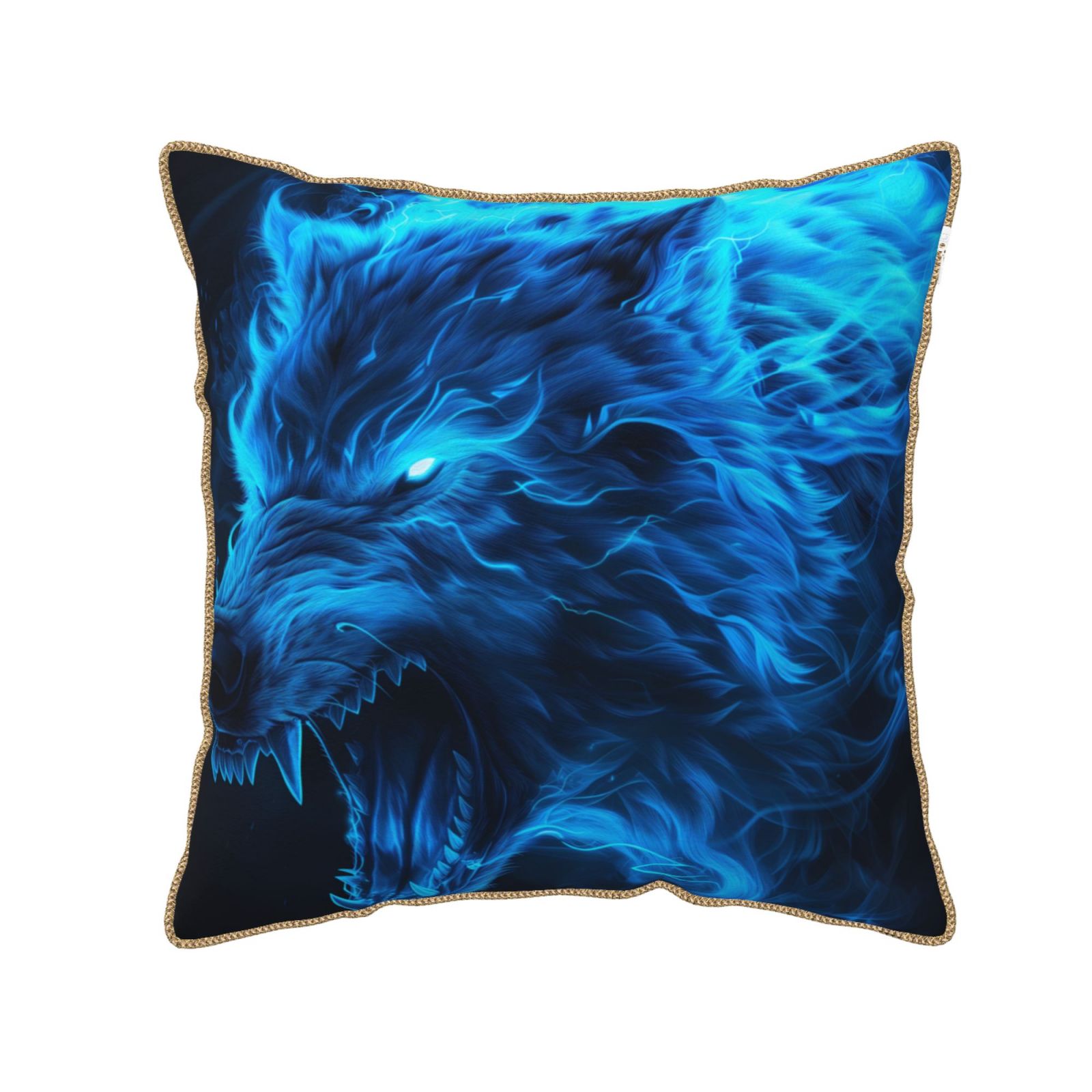 Jgfou Ice Blue Fire Wolf Print Soft Velvet Throw Pillow Covers, Square ...