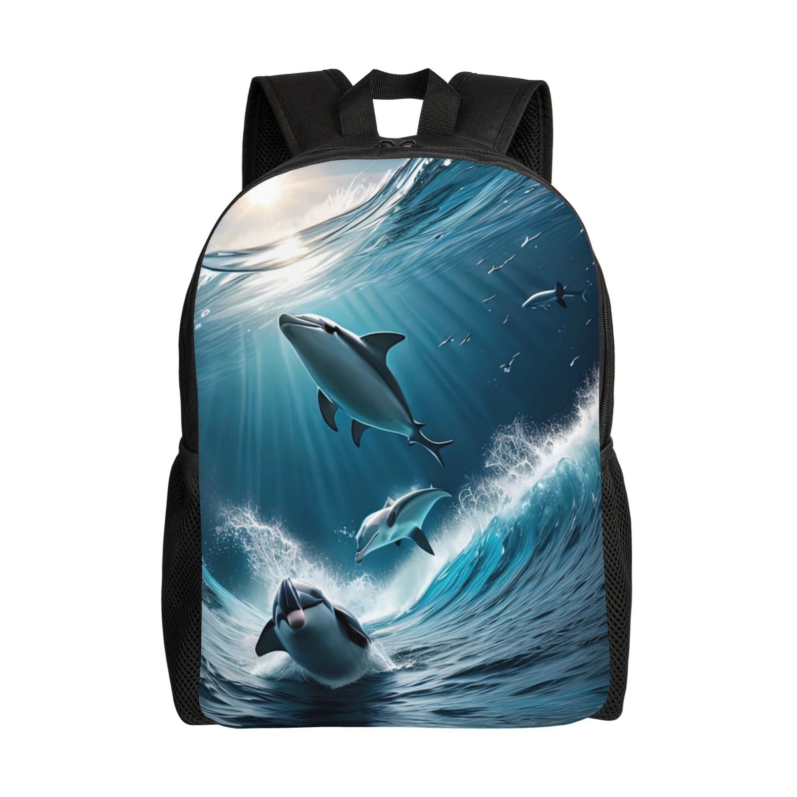 Jgfou Ice Blue Ocean Cute Dolphin A Print Small Travel Laptop Backpack ...