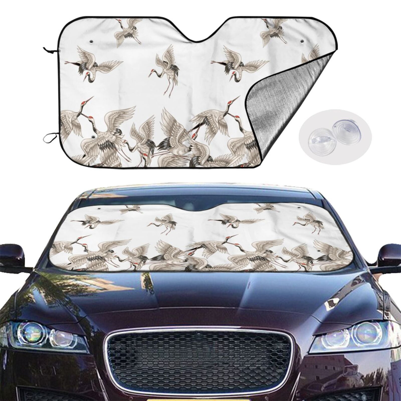Jgfou Japanese White Cranes Windshield Sun Shades,Car Sun Shade for ...