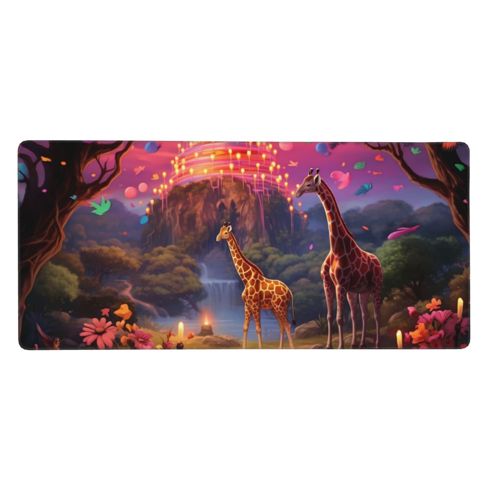 Jgfou Lantern Giraffes Magical Forest Pattern 16x35.5in in Large Gaming ...