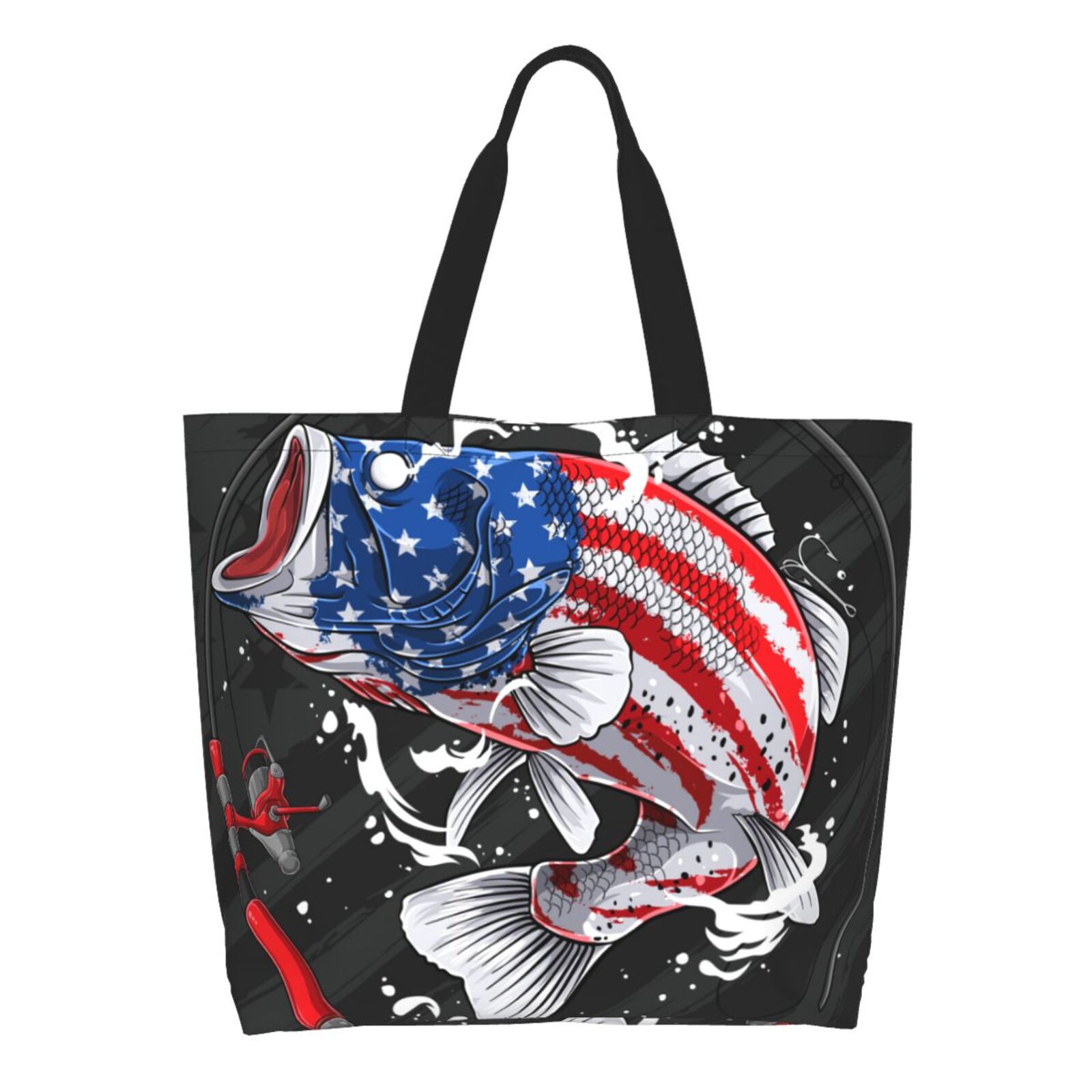 Jgfou Largemouth Bass Fish in USA Pattern Shoulder Tote Bag Handle ...