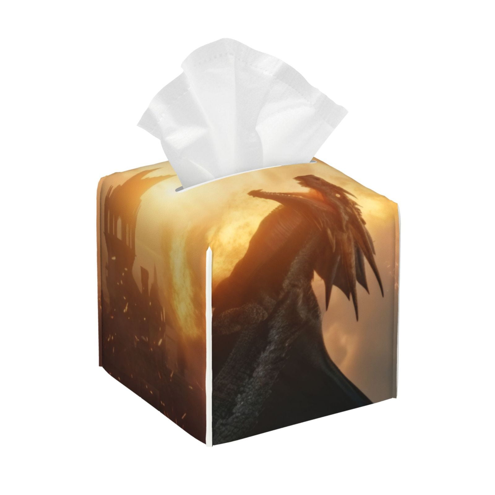 Jgfou Leather Tissue Box Cover Square Castle Cool Fire Dragon Print ...