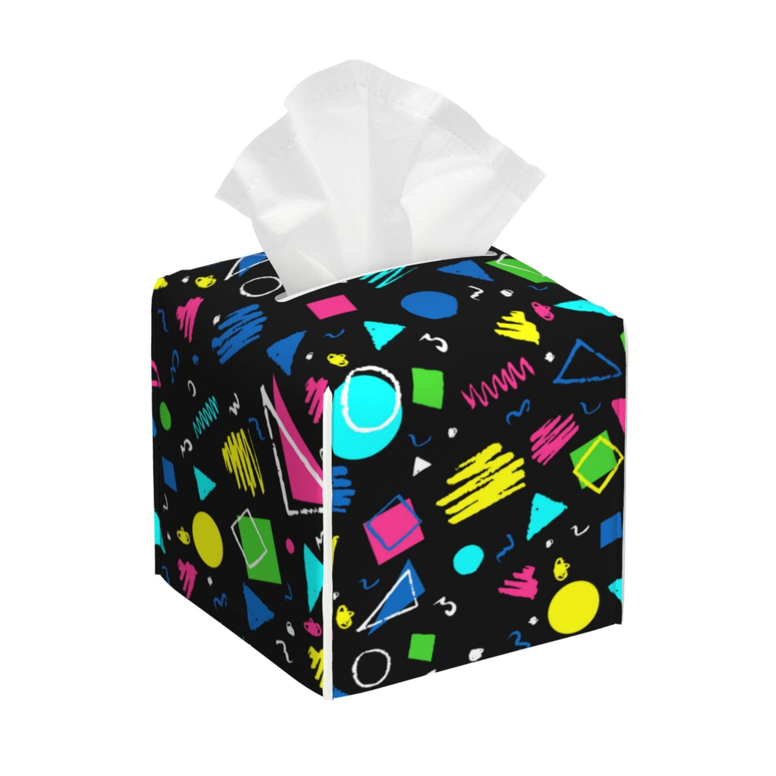 Jgfou Leather Tissue Box Cover Square Geometric 1980s Styled Print ...