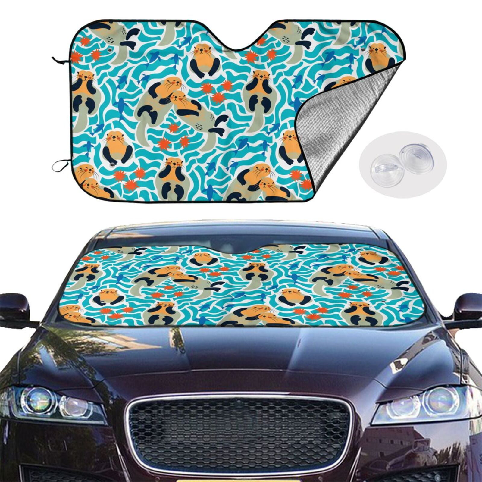 Jgfou Lovely Sea Otters Windshield Sun Shades,Car Sun Shade for Front ...