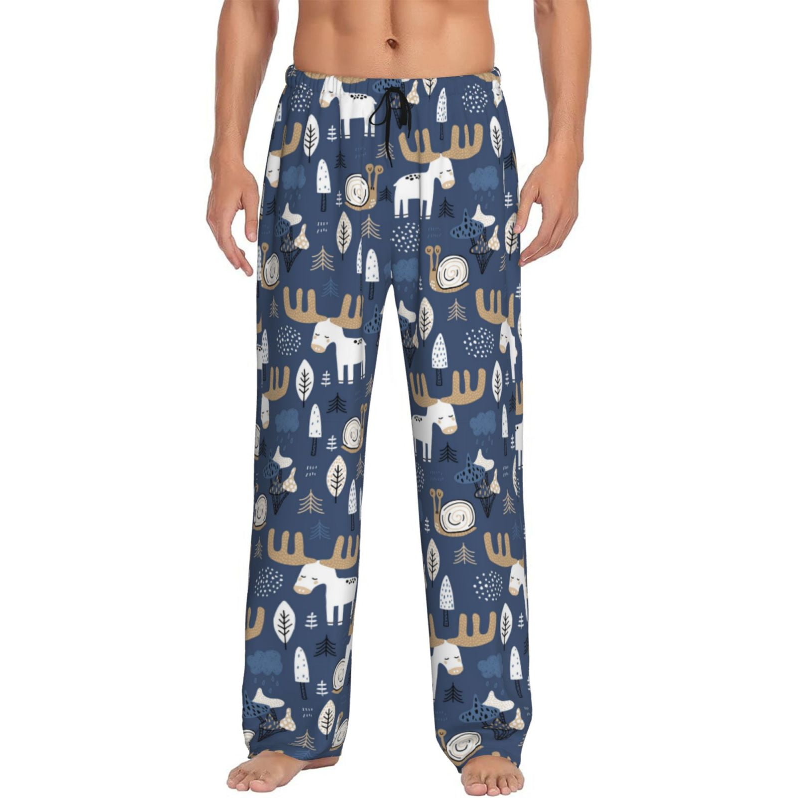 Jgfou Mens Pajama Pants Forest Elk for Sleep Lounge Pants Drawstring Pj ...
