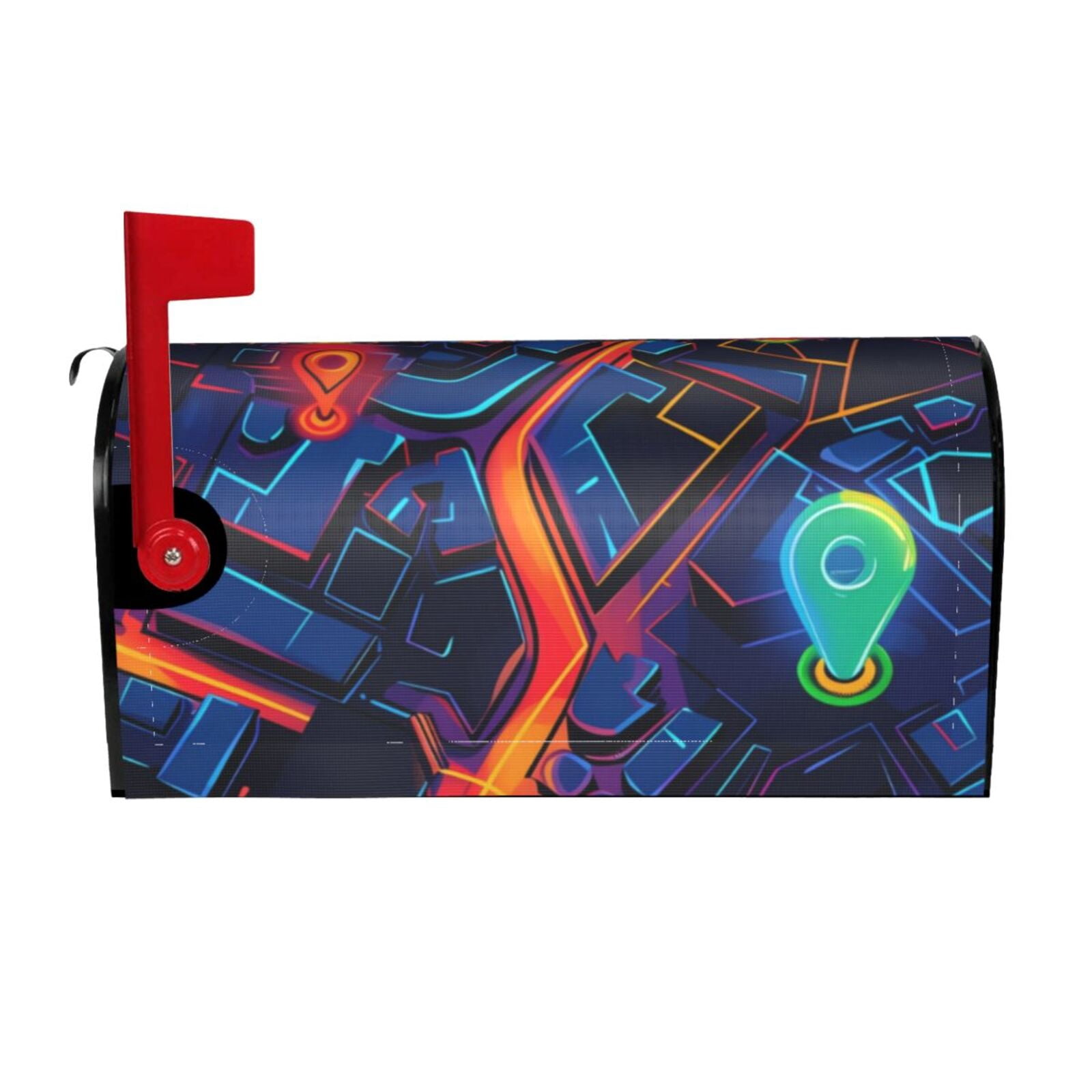 Jgfou Neon City Map Mailbox Covers Magnetic 25.5x21 in Mailbox Wraps ...