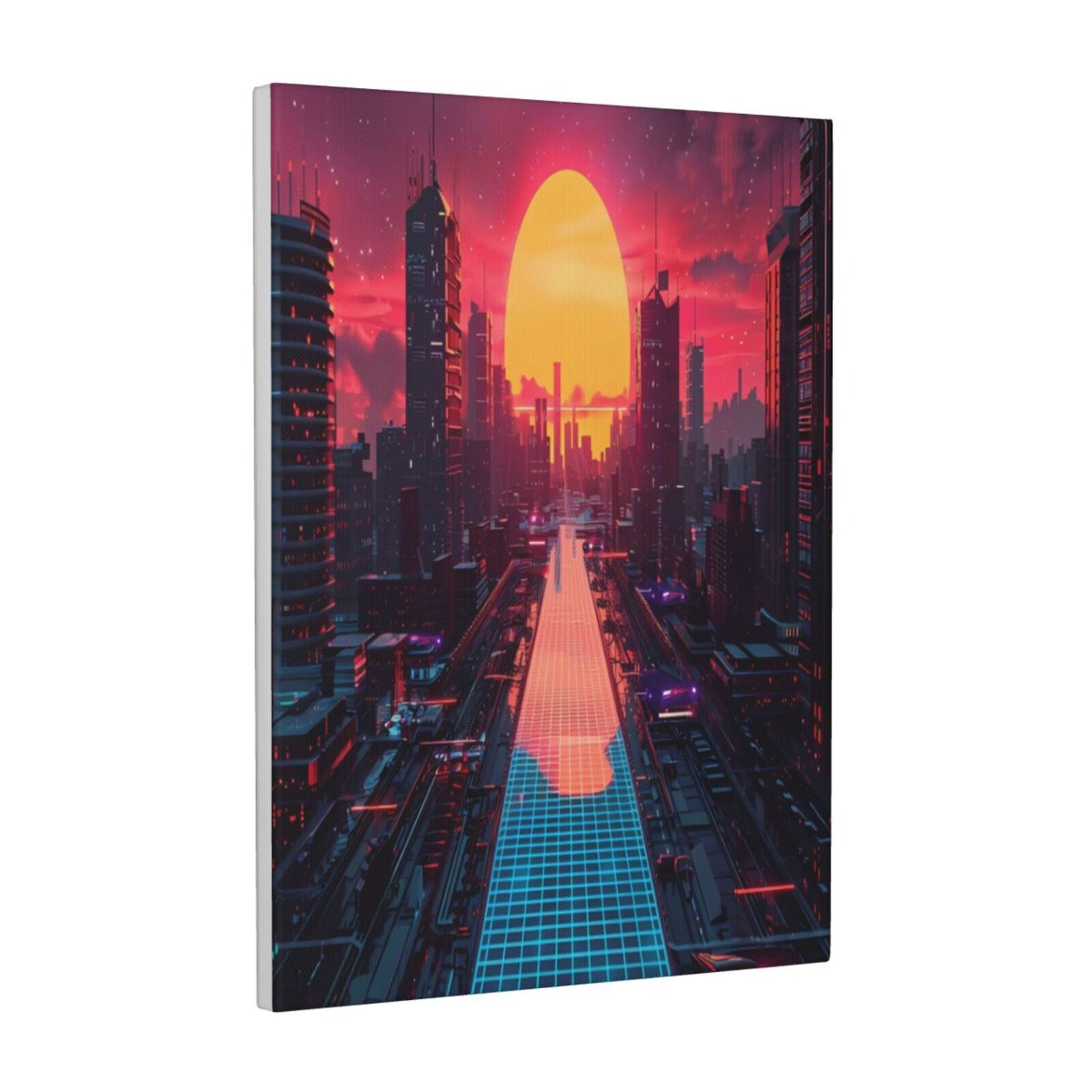 Jgfou Neon Sunset Cyberpunk Cityscape Print Picture Farmhouse Wall ...