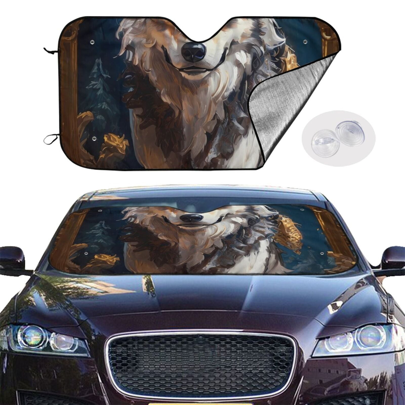 Jgfou Oil Painting Tribal Wolf Windshield Sun Shades,Car Sun Shade for ...