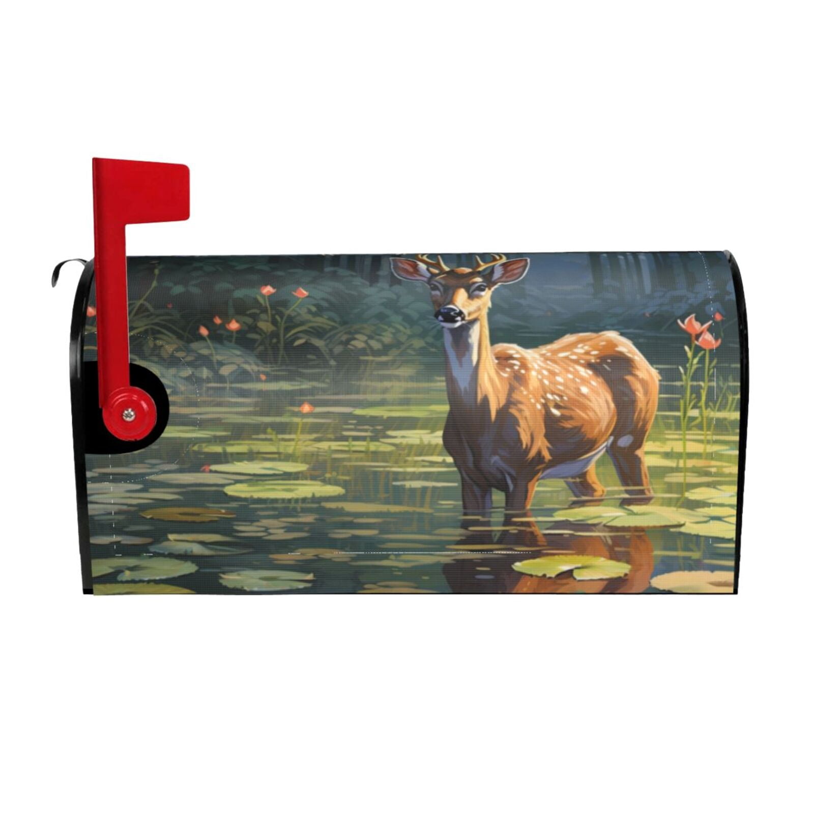 Jgfou Peaceful Deer Lily Pond Mailbox Covers Magnetic 21x18 in Mailbox ...