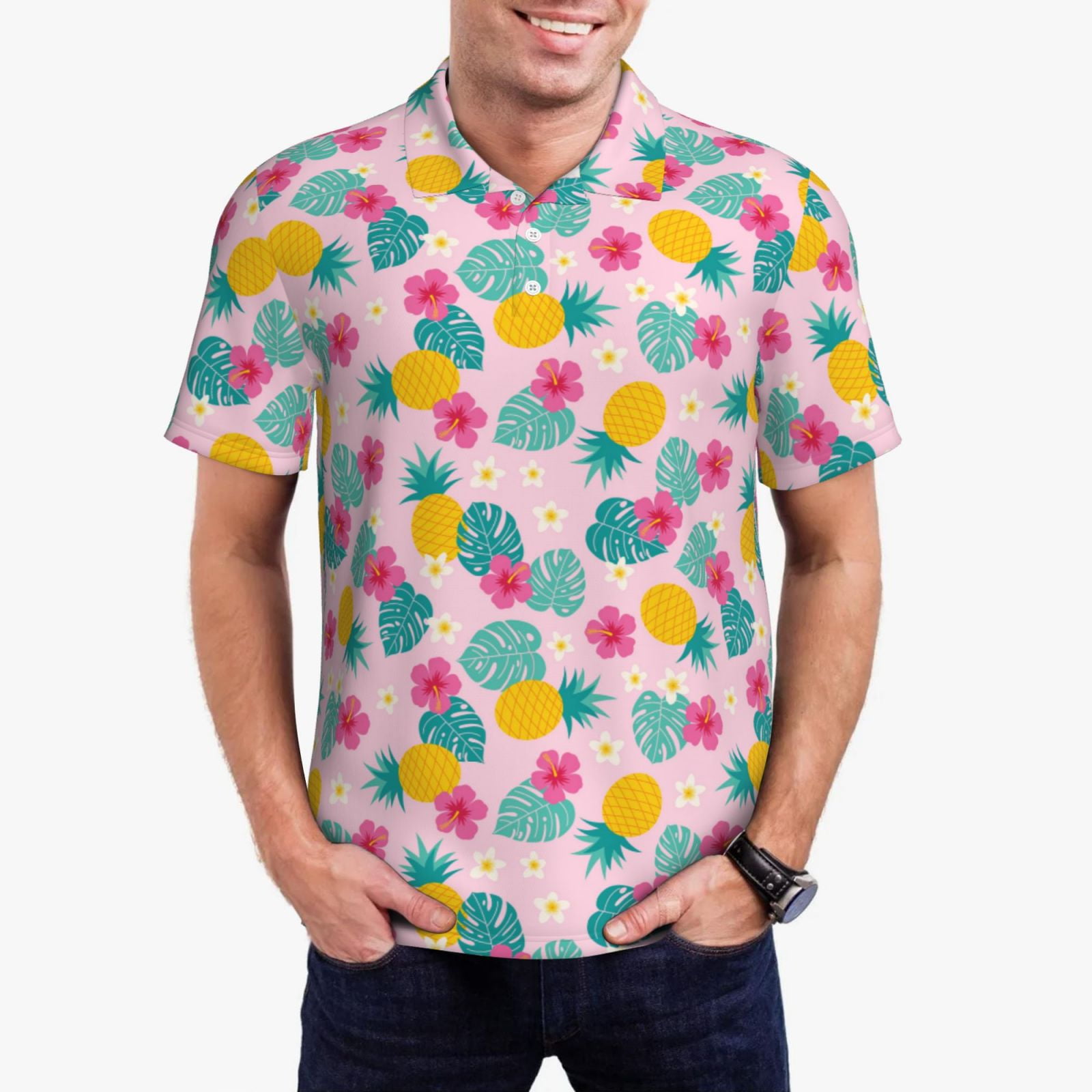 Jgfou Pineapple And Leaves Print Golf Shirts for Men Dry Fit Performance Short Sleeve Shirt Polo ...