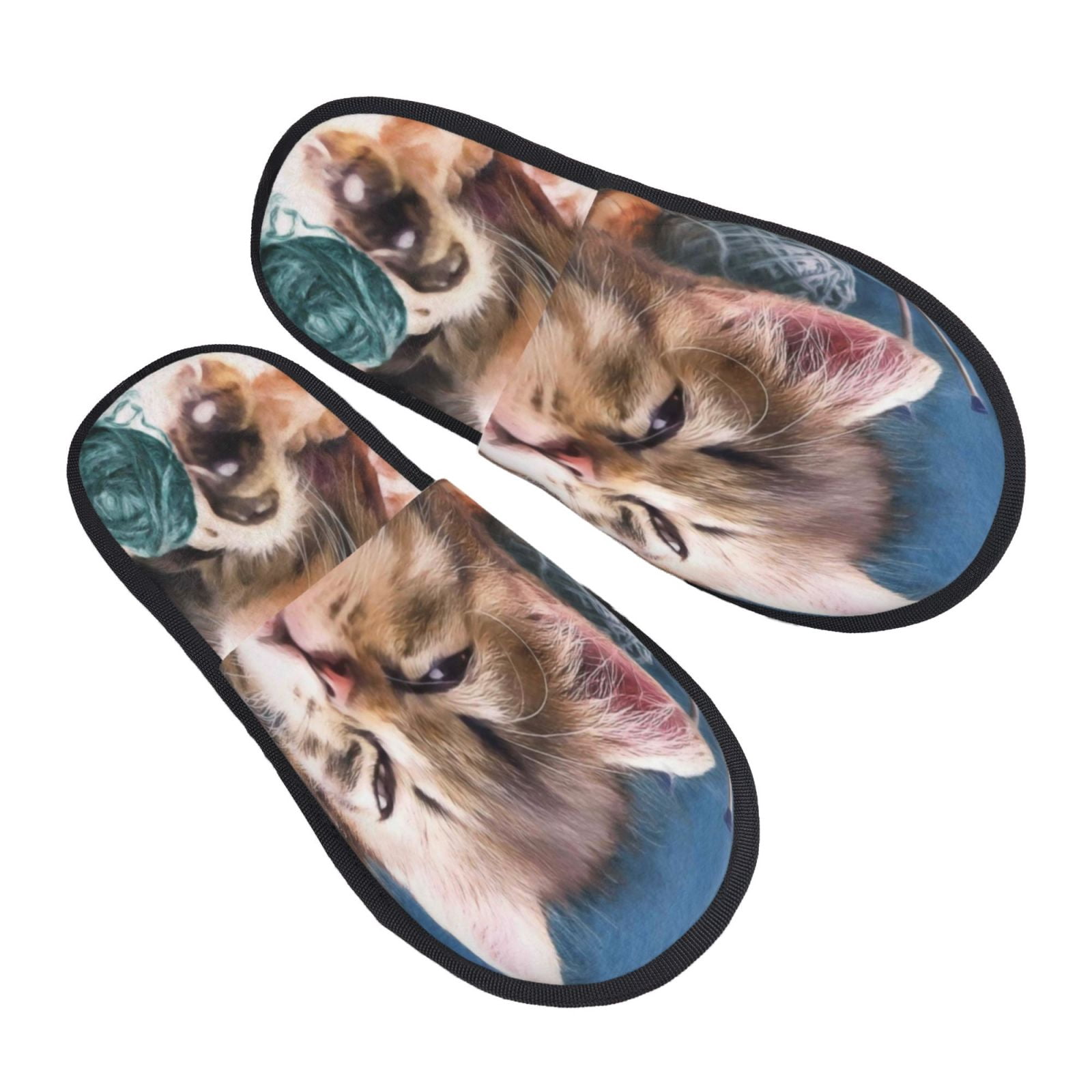 Jgfou Playful Cat Print Womens Cozy Memory Foam Slippers Soft Warm Slip ...