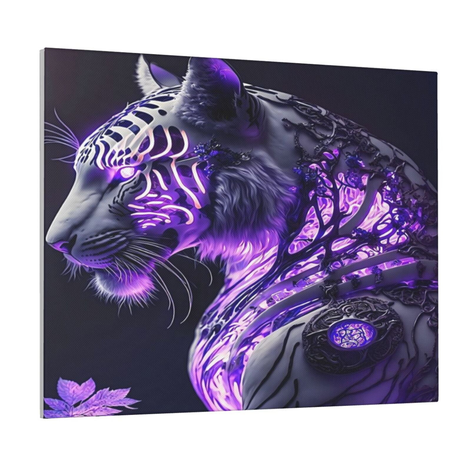 Jgfou Purple Pattern White Tiger Print Canvas Wall Art for Home Decor ...