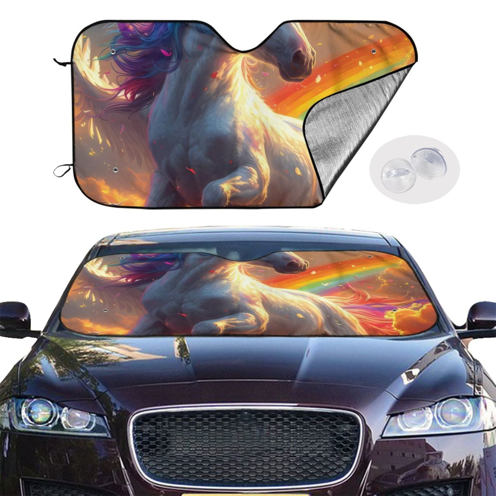 Jgfou Rainbow Sunset Cloud White Horse Windshield Sun Shades,Car Sun ...