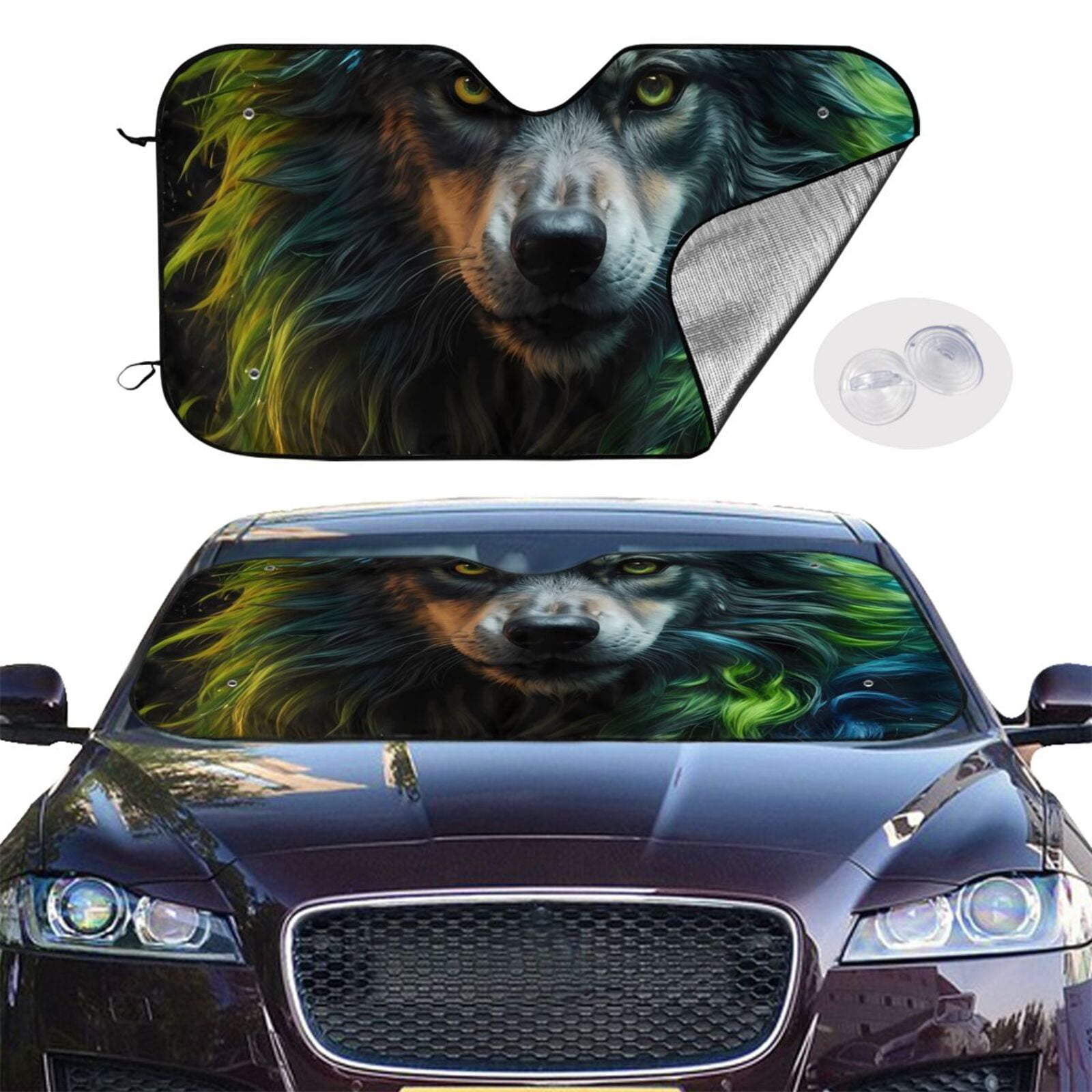 Jgfou Realistic Style Colorful Wolf A Windshield Sun Shades,Car Sun ...
