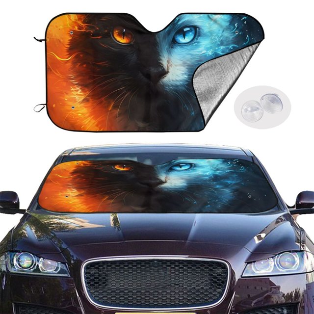 Jgfou Red And Blue Fire Cat Windshield Sun Shades,Car Sun Shade for ...