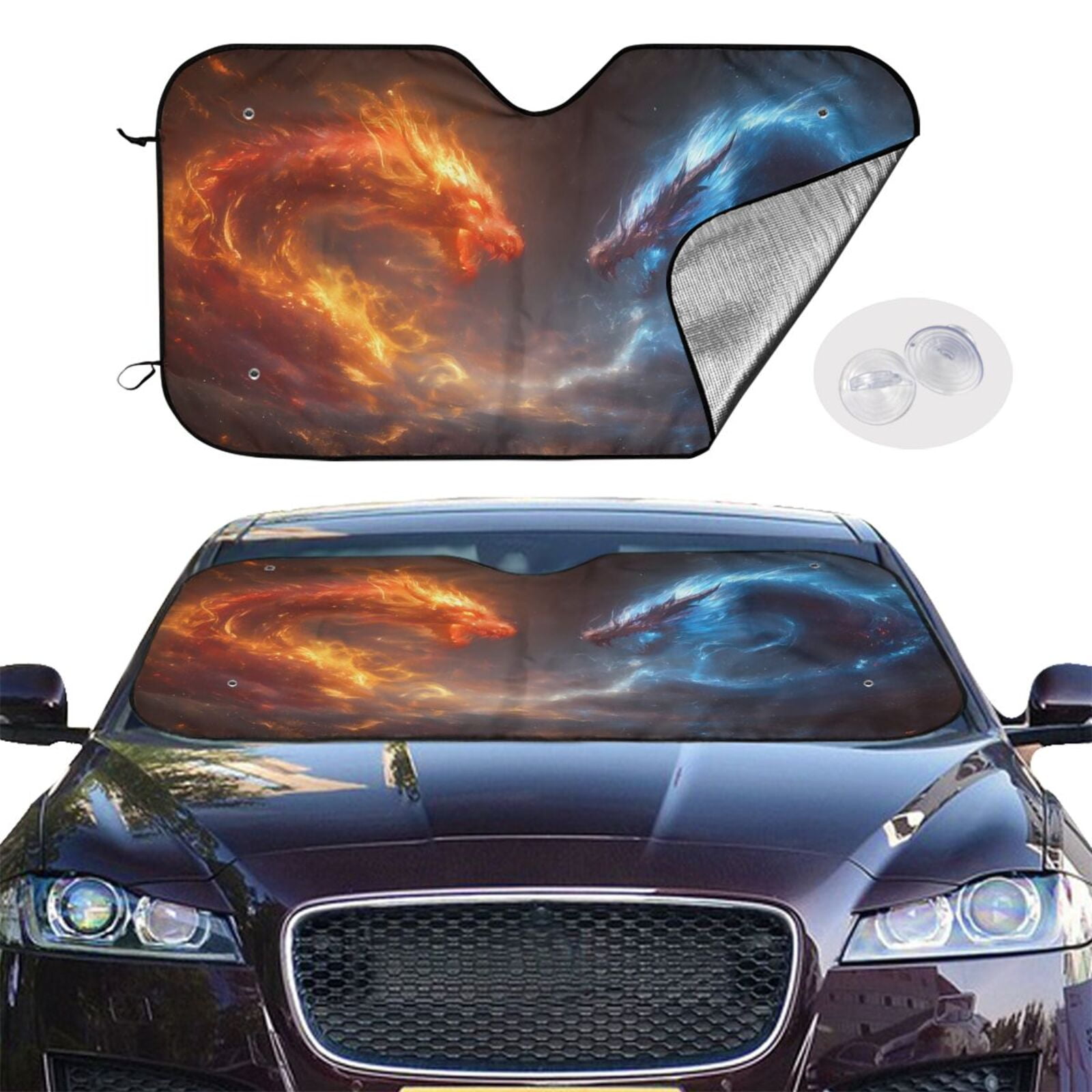 Jgfou Red And Blue Fire Dragon D Windshield Sun Shades,Car Sun Shade ...