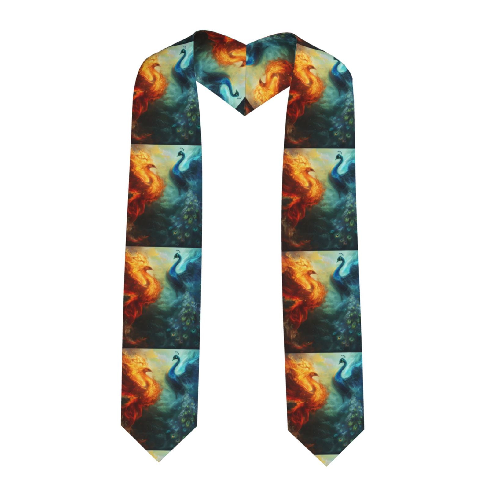 Jgfou Red And Blue Fire Peacock Print Graduation Stoles, Unisex Adult ...