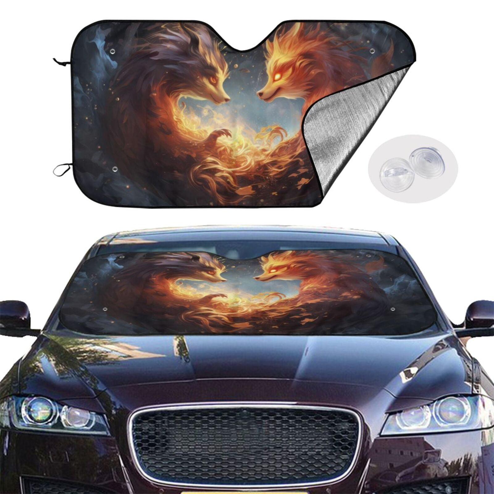 Jgfou Red And Gray Flame Fox Windshield Sun Shades,Car Sun Shade for ...