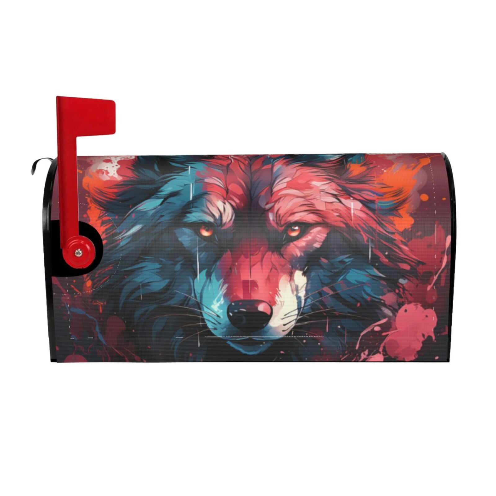 Jgfou Red Flame Wolf Head Mailbox Covers Magnetic Mailbox Wraps Post ...