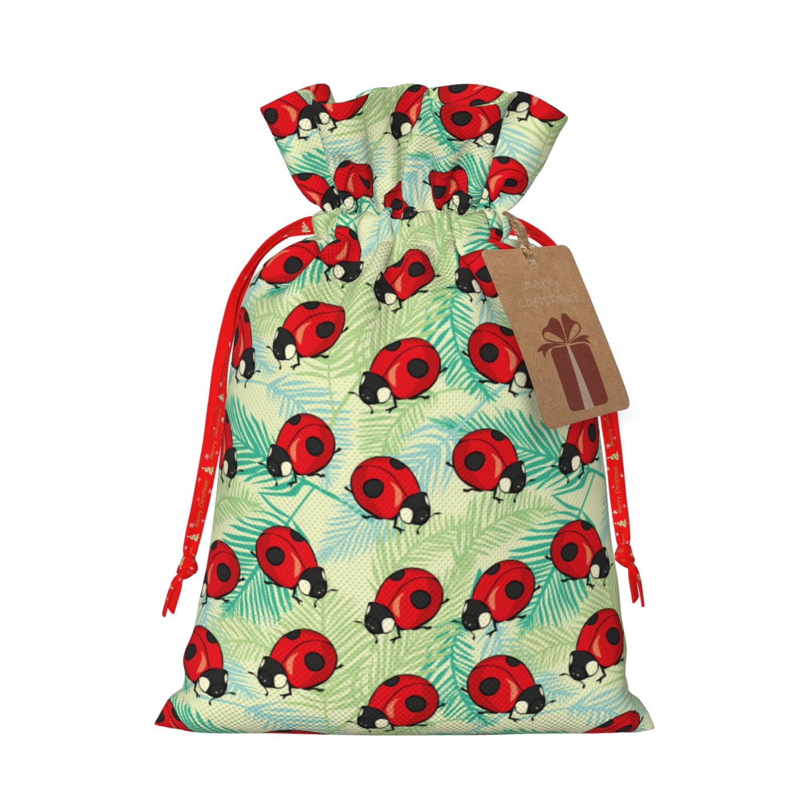Jgfou Red Ladybugs And Leaf Print Holiday Drawstring Gift Bags, Gift ...