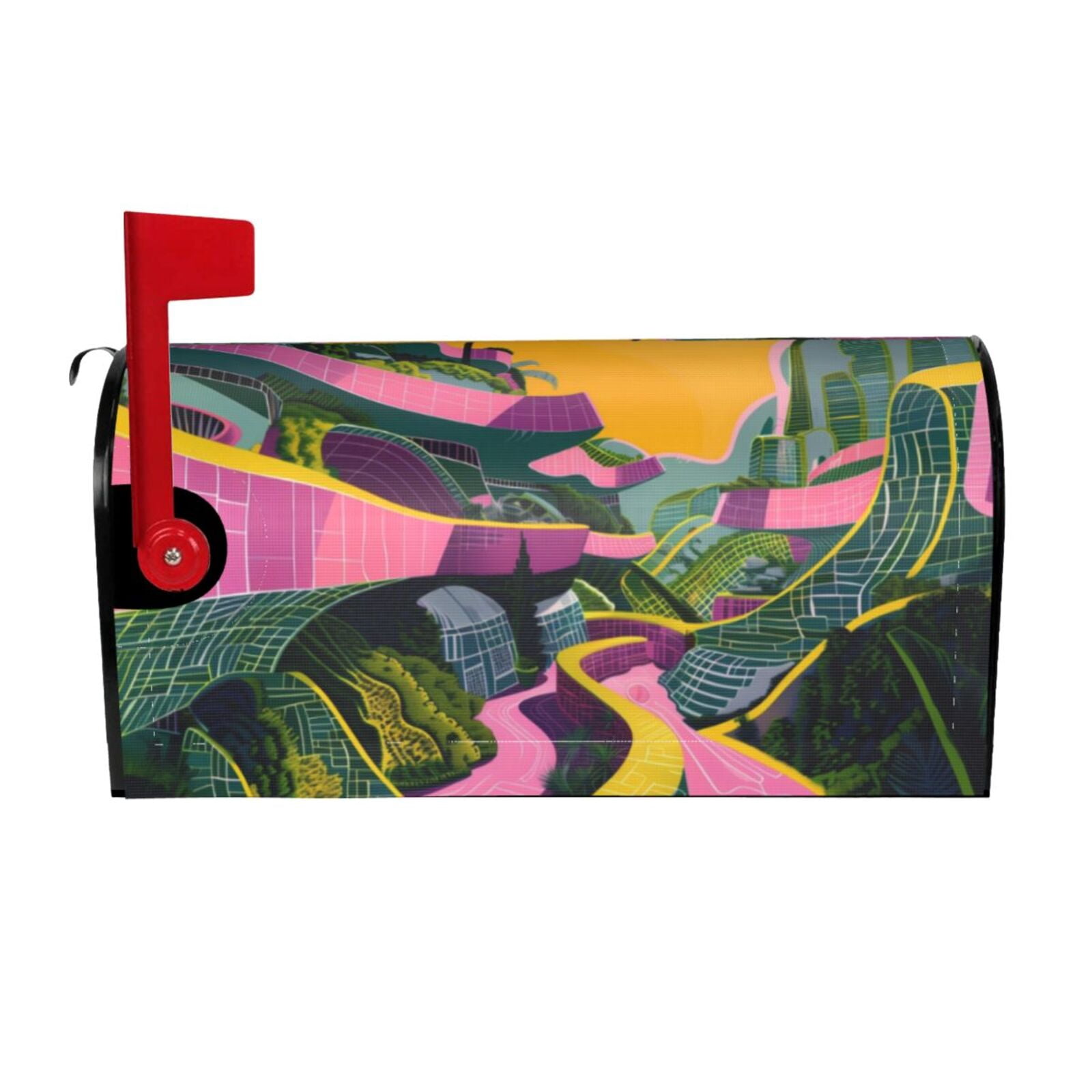 Jgfou Retro Futuristic Landscape Mailbox Covers Magnetic 21x18 in ...