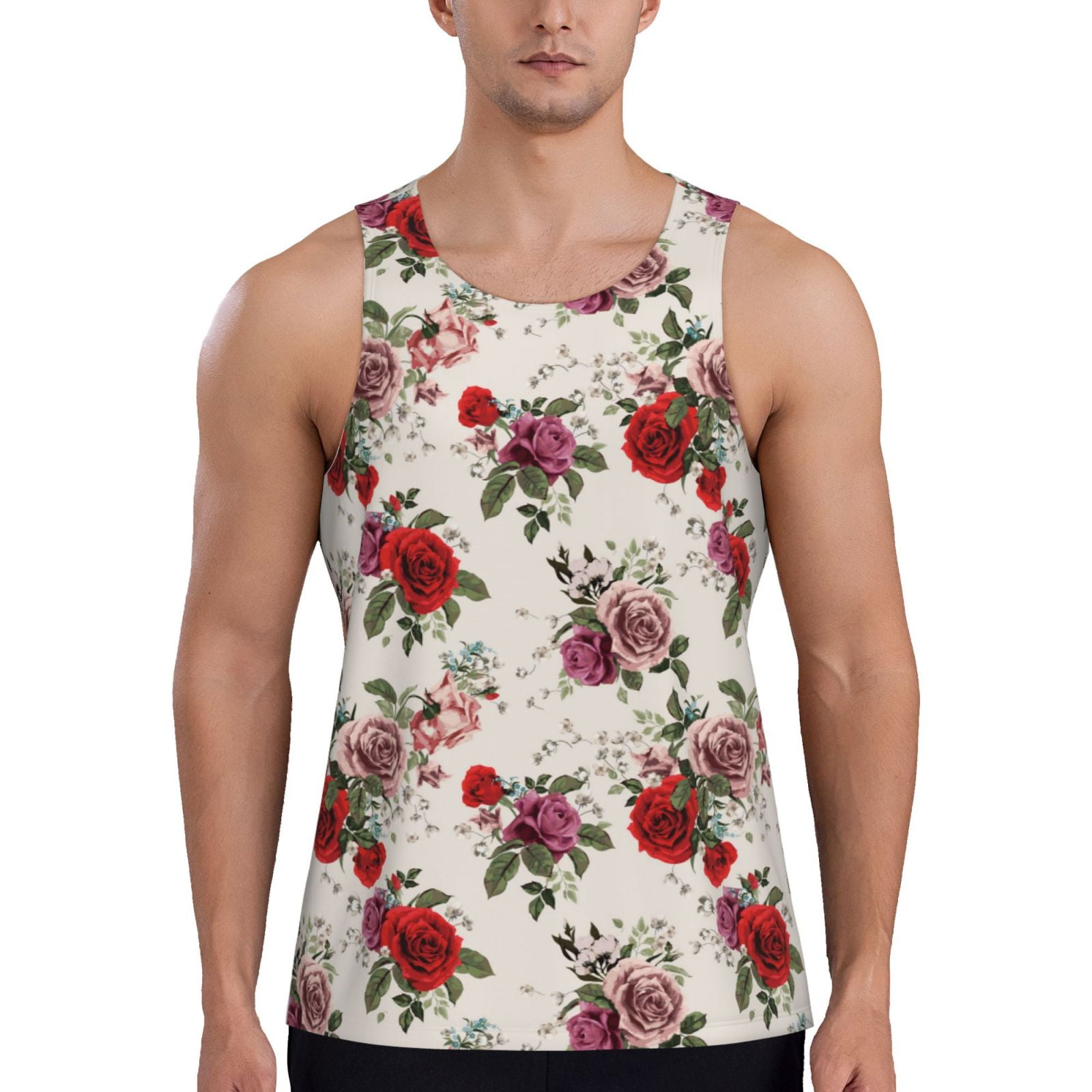 Jgfou Rose Flowers Pattern Quick Dry Workout Tank Top Gym Muscle Tee ...