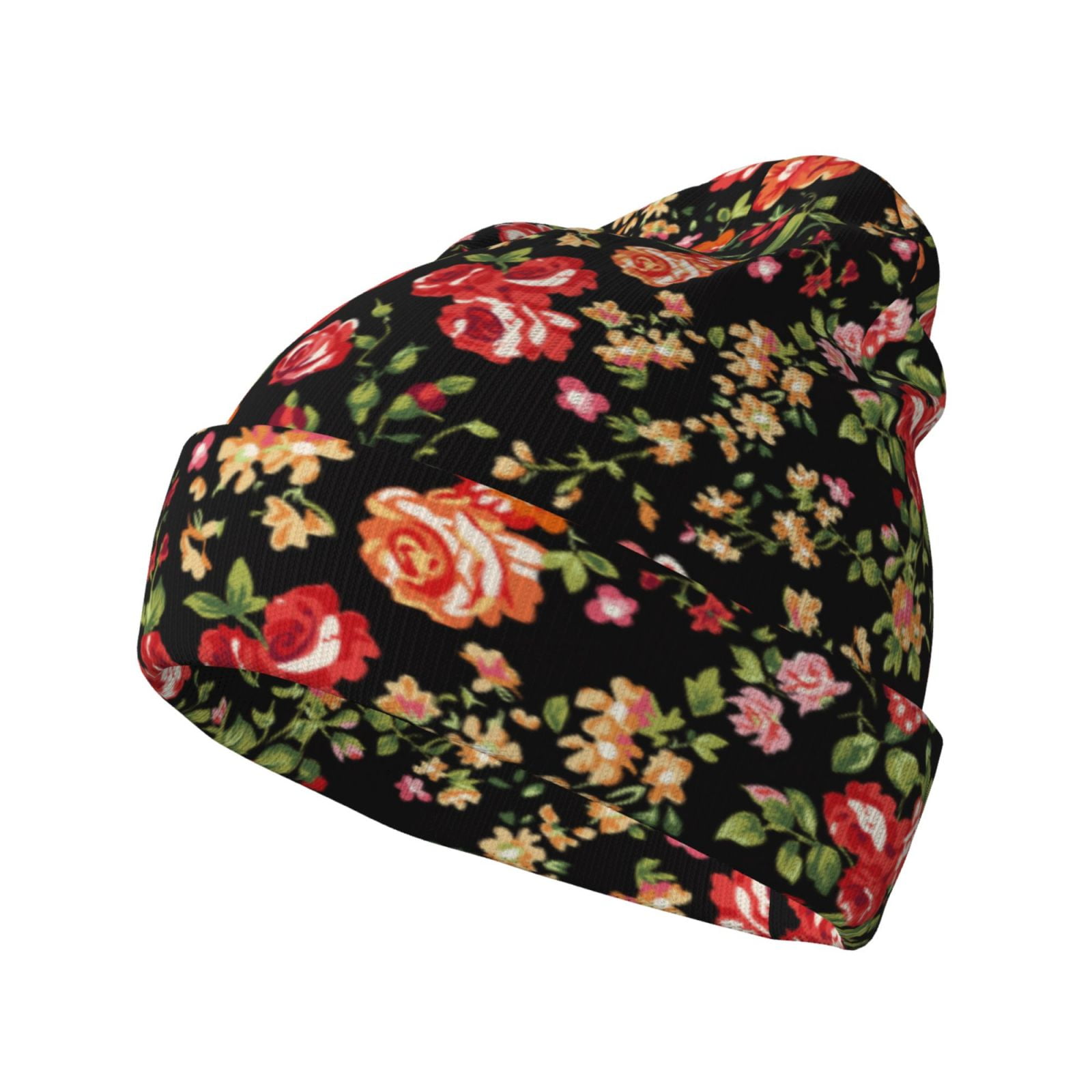 Jgfou Rose Flowers Print Winter Beanie for Men and Women, Soft Lined ...