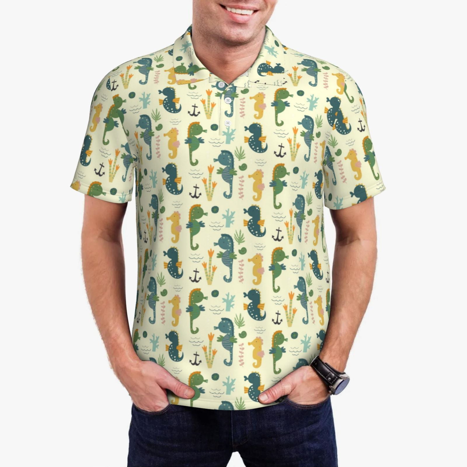 Jgfou Seahorse Print Golf Shirts for Men Dry Fit Performance Short ...