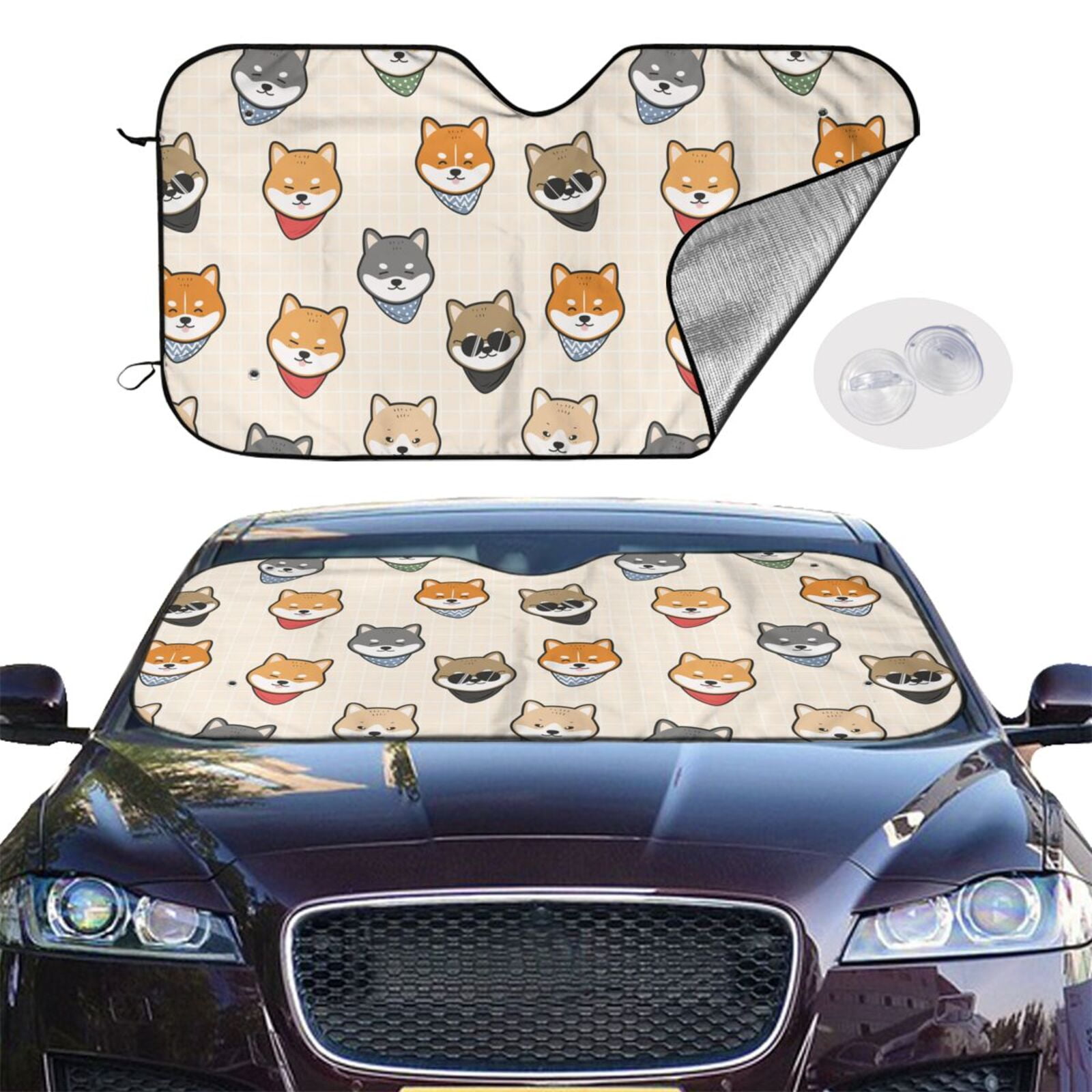 Jgfou Shiba Head Face Windshield Sun Shades,Car Sun Shade for Front ...