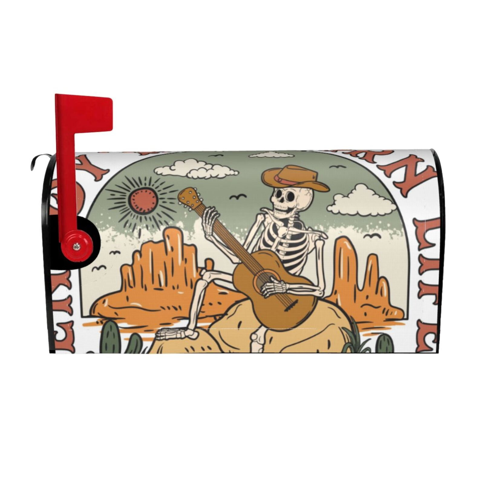 Jgfou Skeleton Cowboy And Guitar Mailbox Covers Magnetic Mailbox Wraps Post Letter Box Cover ...