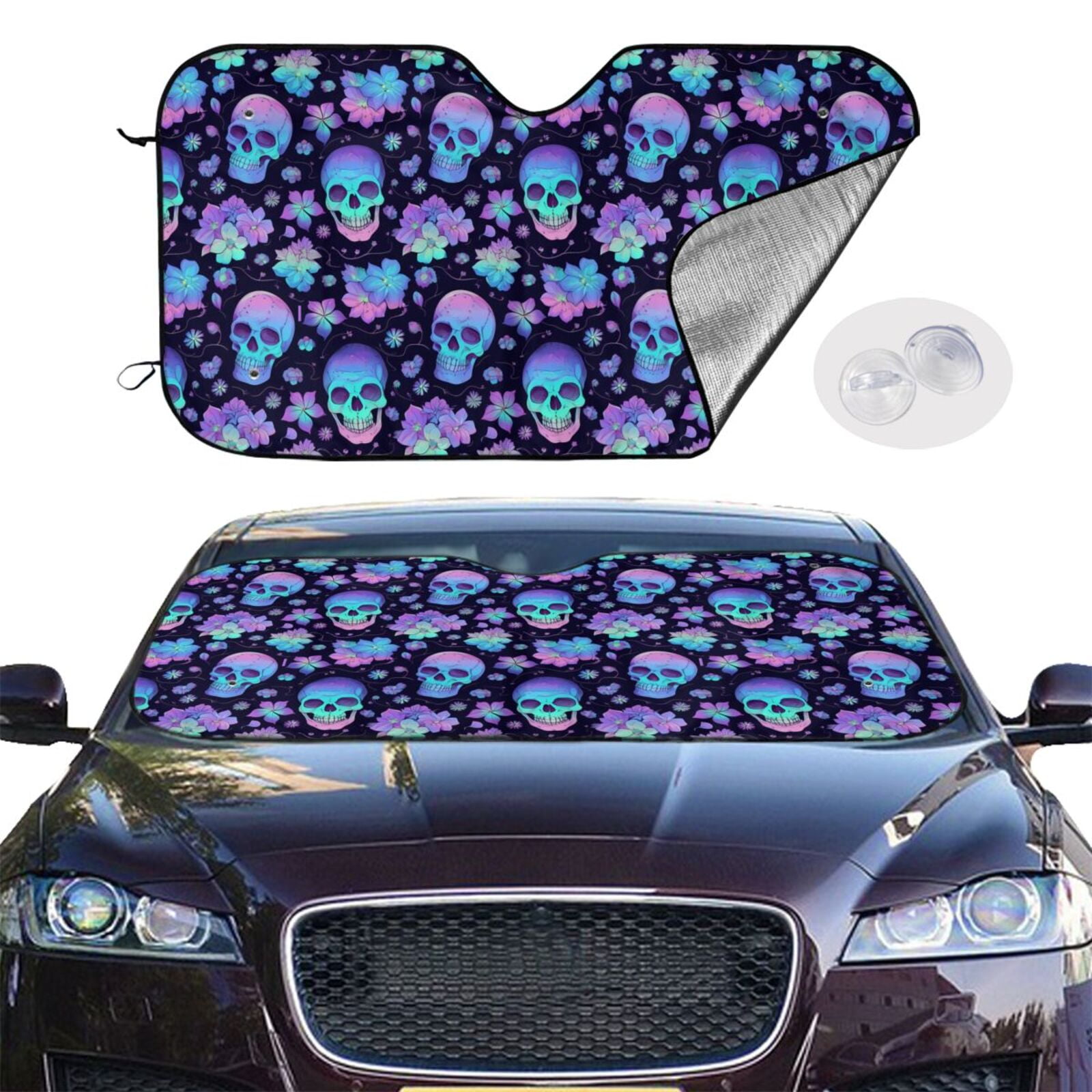Jgfou Skull flower funny Windshield Sun Shades,Car Sun Shade for Front ...