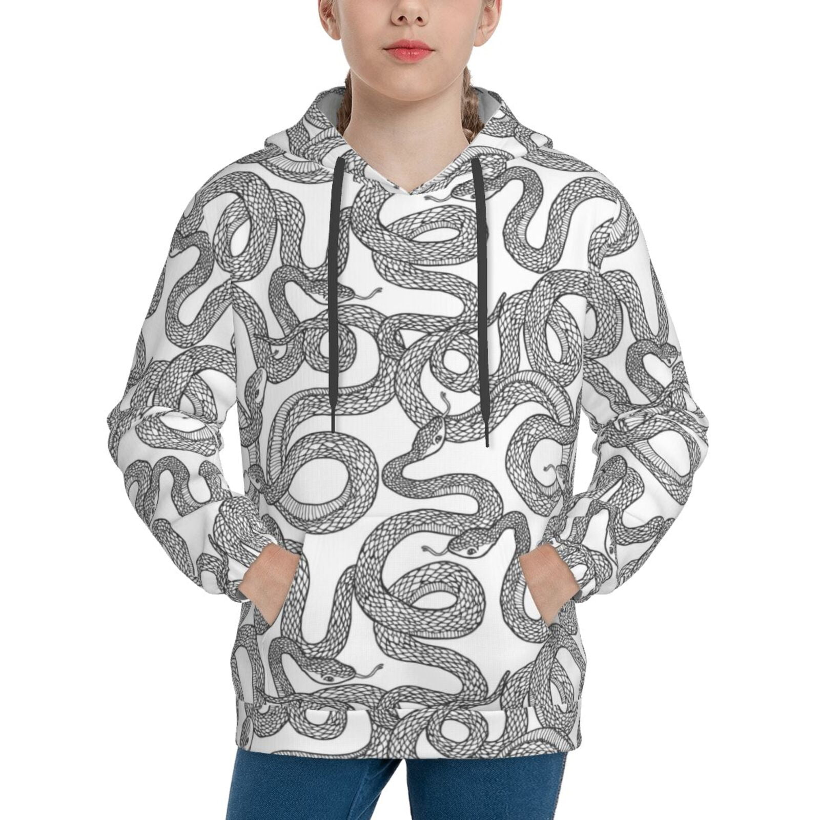 Jgfou Snake Print Unisex Kids Sweatshirt Boys Girls Hooded Kangaroo ...