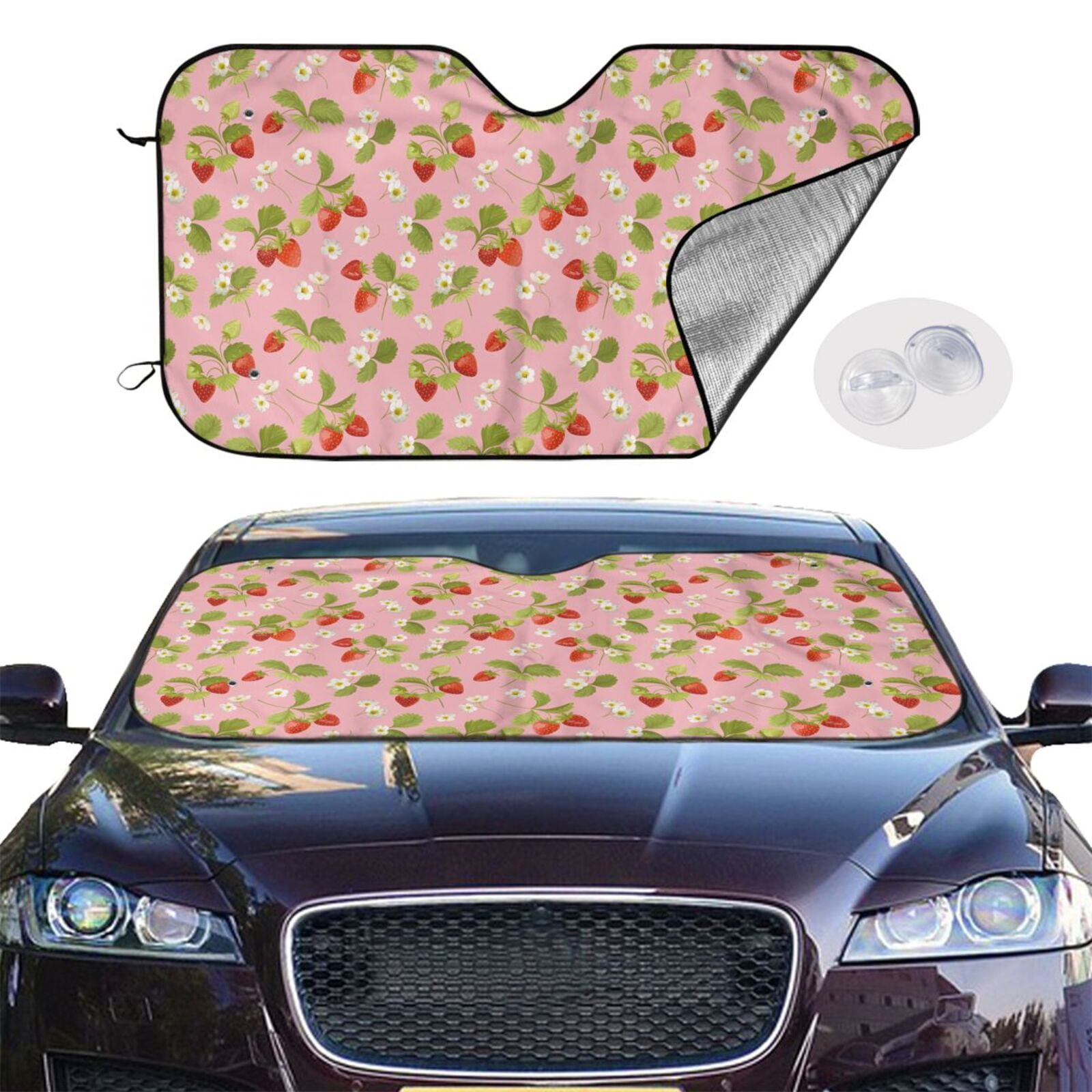 Jgfou Strawberry Floral Windshield Sun Shades,Car Sun Shade for Front ...