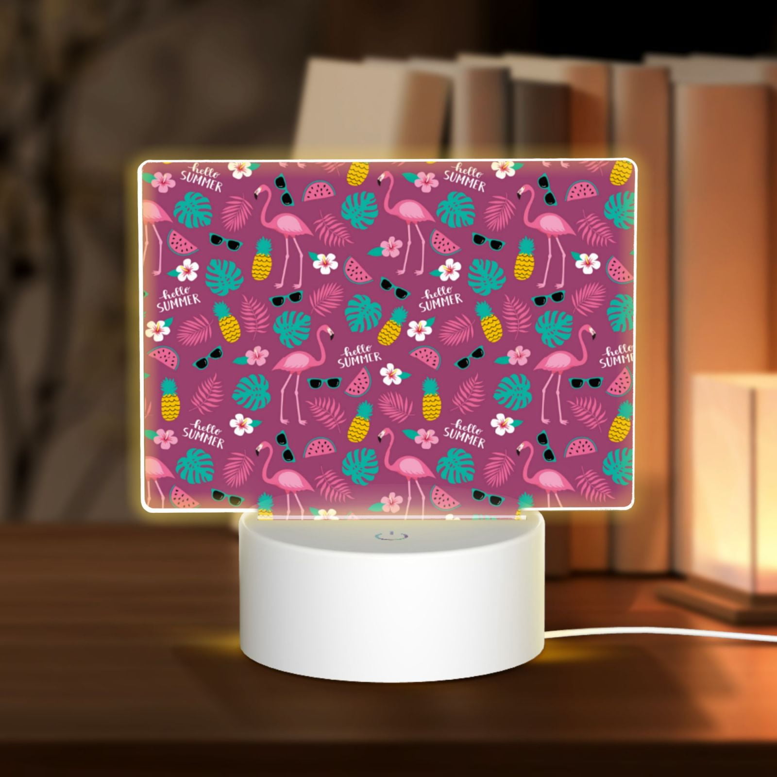 Jgfou Summer Flamingo Rectangular Acrylic Night Light with USB Port ...