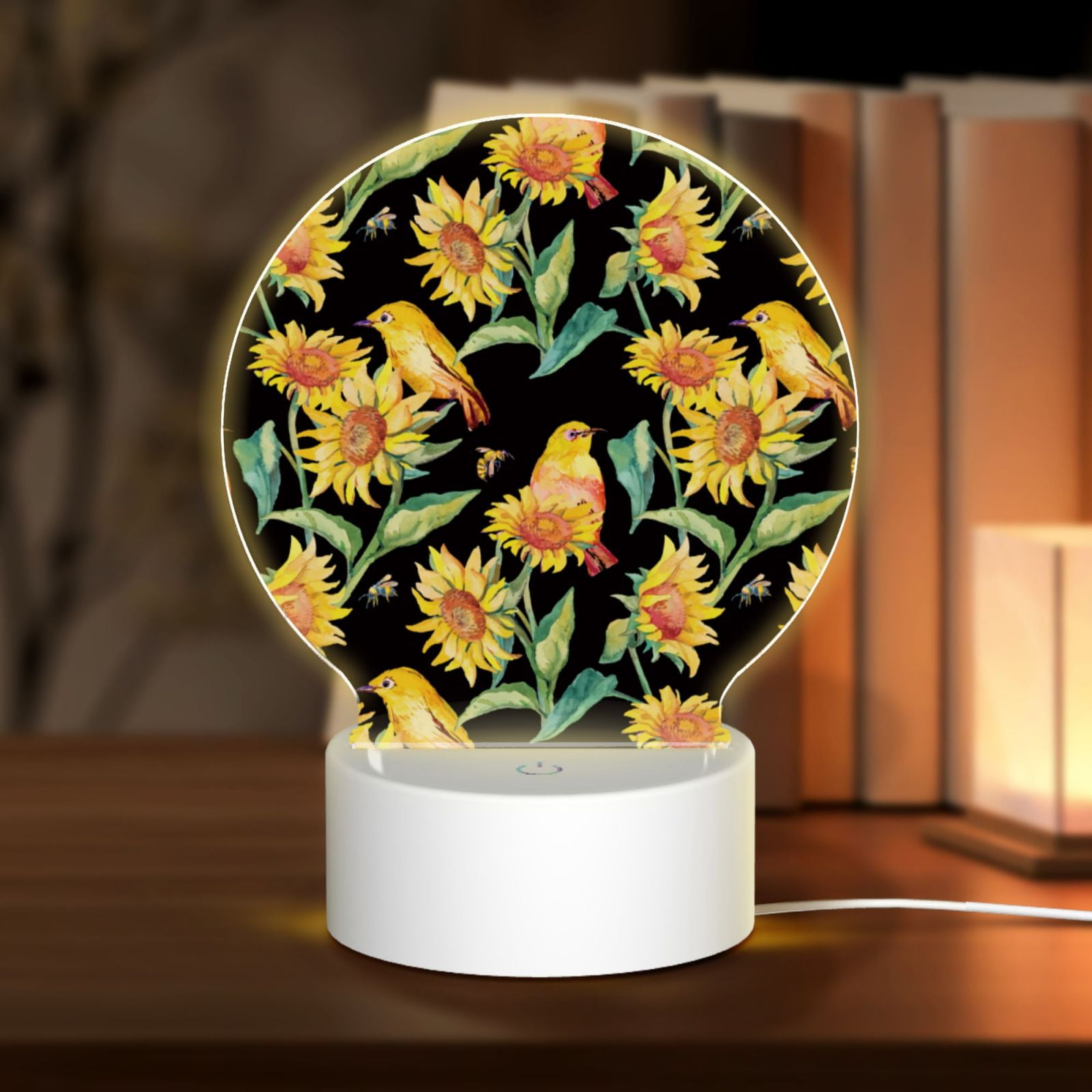 Jgfou Sunflowers And Bird LED Night Light Lamp Base + Acrylic ...