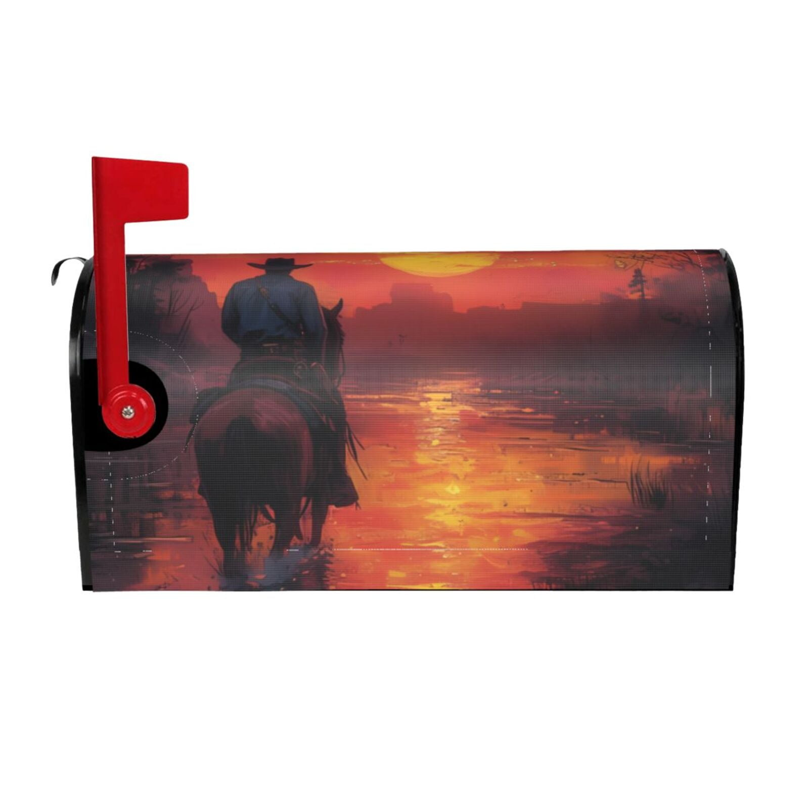 Jgfou Sunset River Western Cowboy Mailbox Covers Magnetic Mailbox Wraps ...