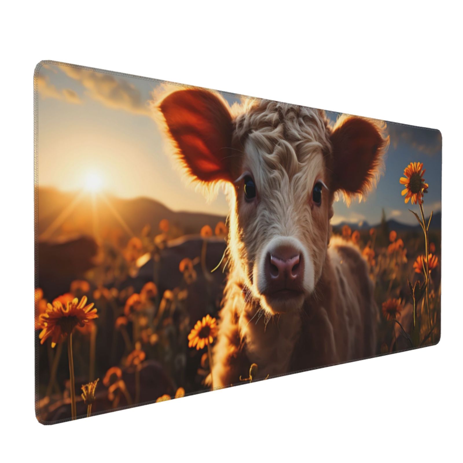 Jgfou Sunset Sunflower Small Cow Print Large 16x35.5in Mouse Pad ...