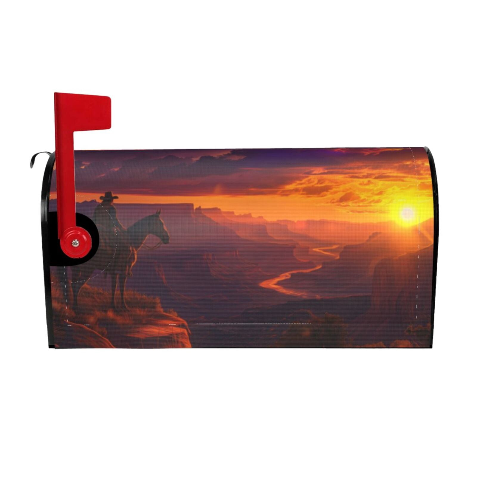 Jgfou Sunset Valley Western Cowboy Mailbox Covers Magnetic 25.5x21 in ...