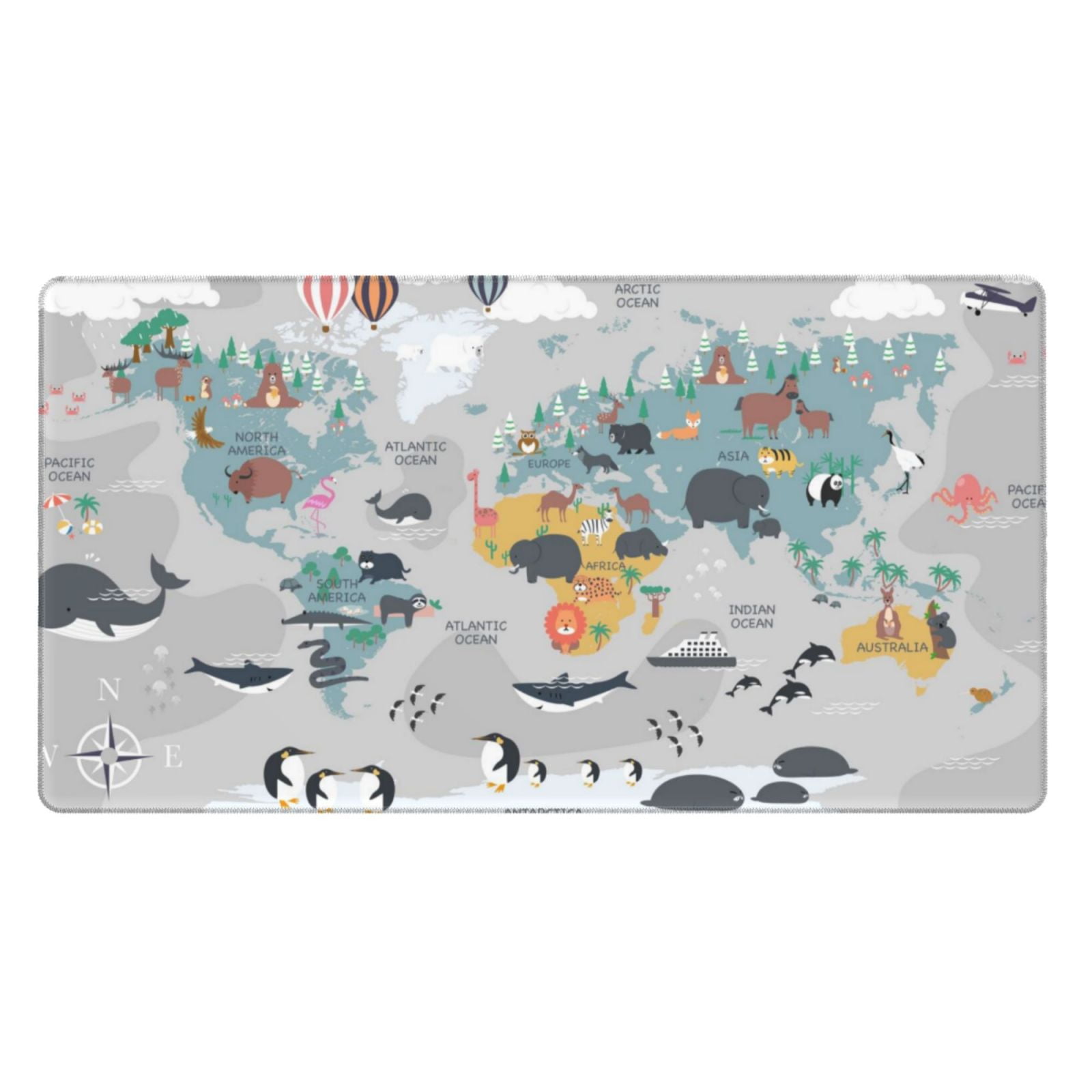 Jgfou The World Map with Cartoon Animals Style Large Gaming Mouse Pad ...