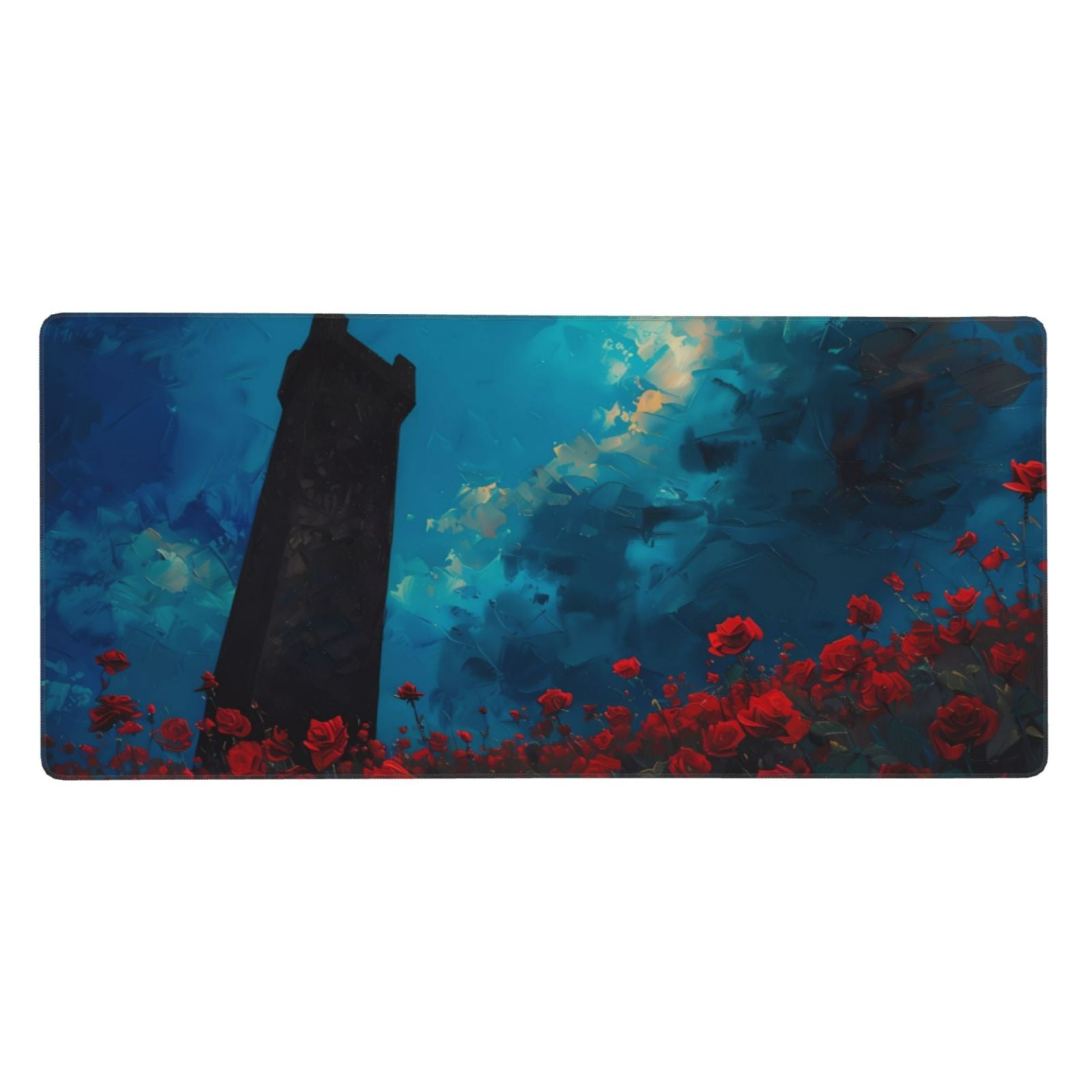 Jgfou Tower And Red Roses Pattern 16x35.5in in Large Gaming Mouse Pad ...