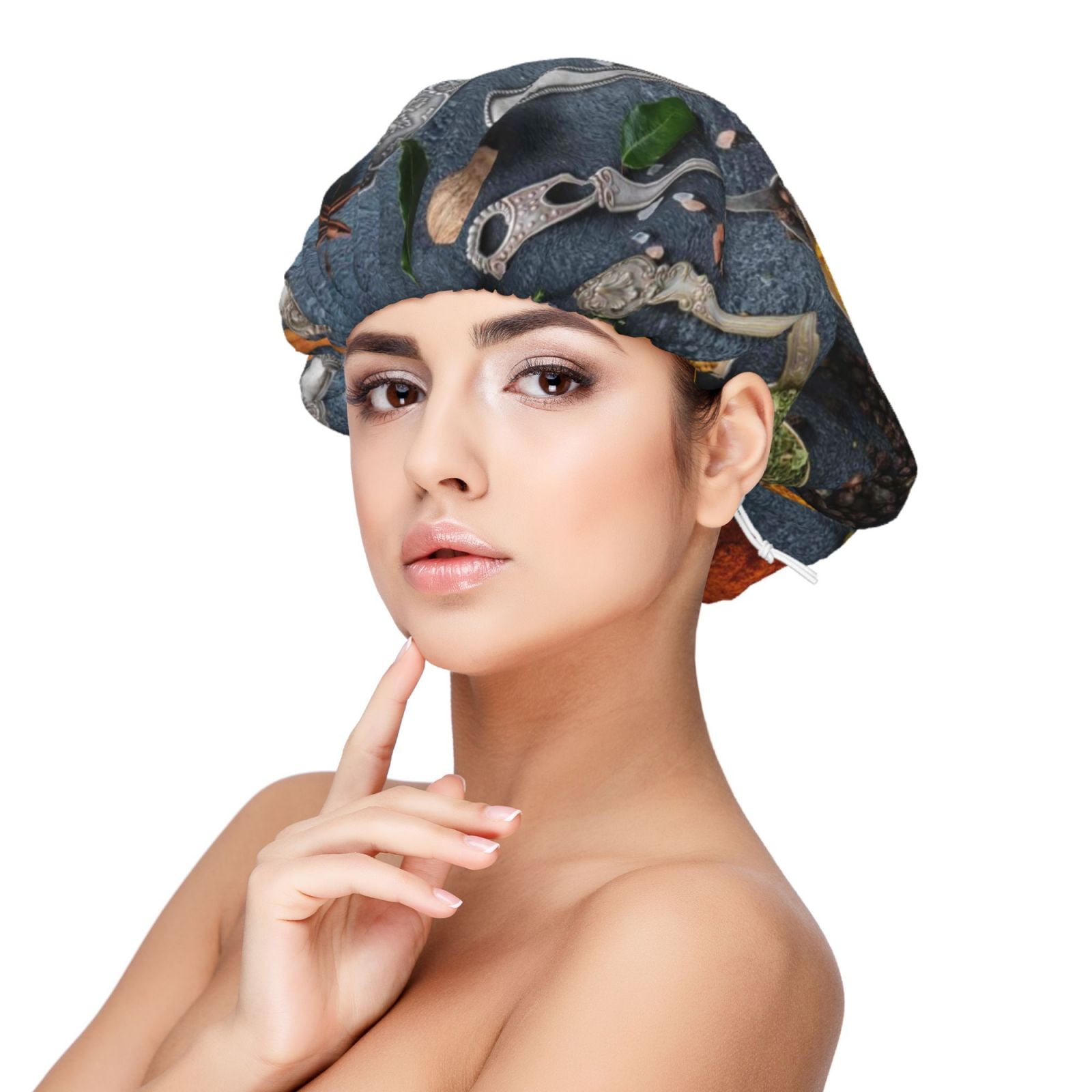 Jgfou Various Herbs And Spices In Spoons Print Silky Satin Bonnet for ...