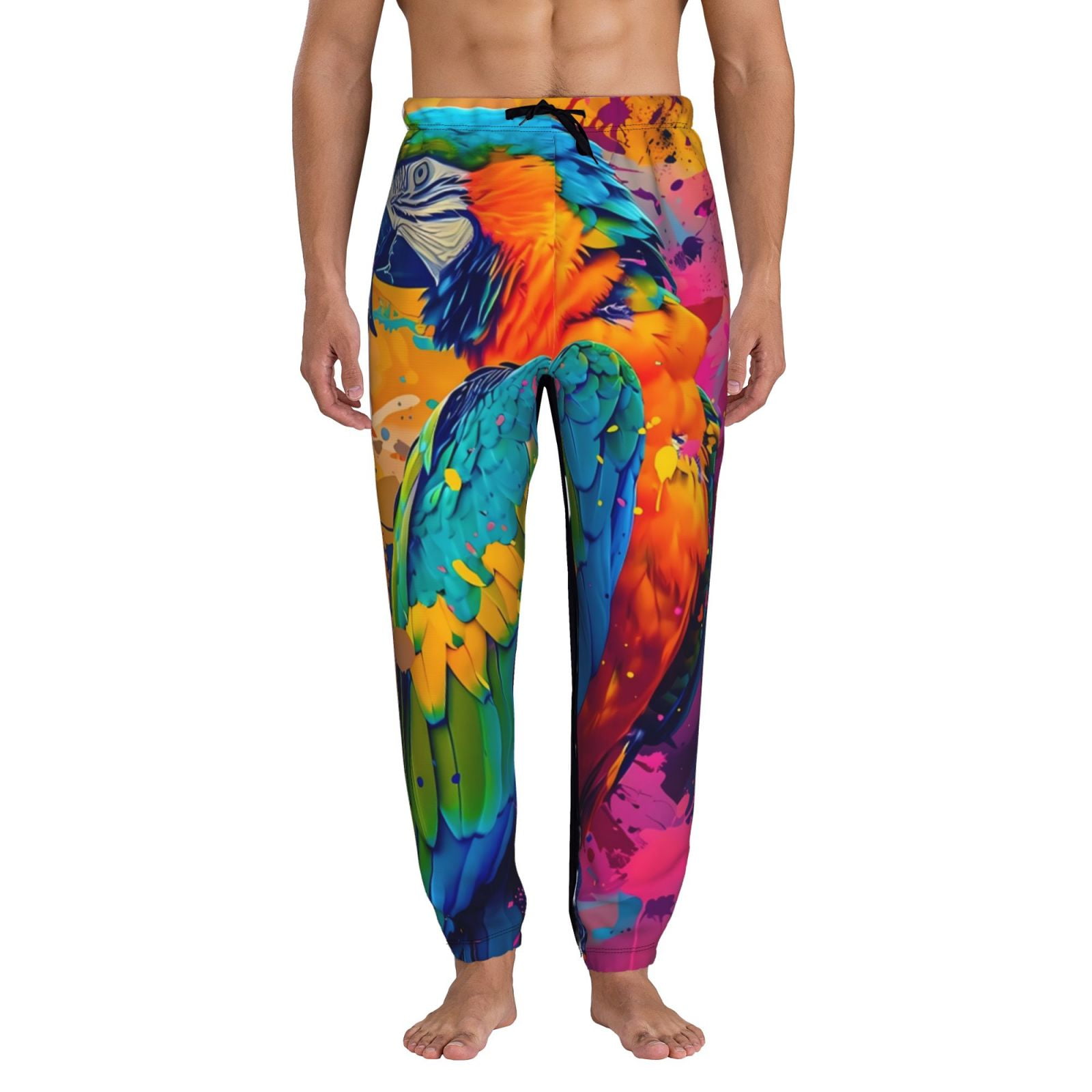 Jgfou Vibrant Parrot Splash Art Print Sweatpants for Men Joggers - Men ...