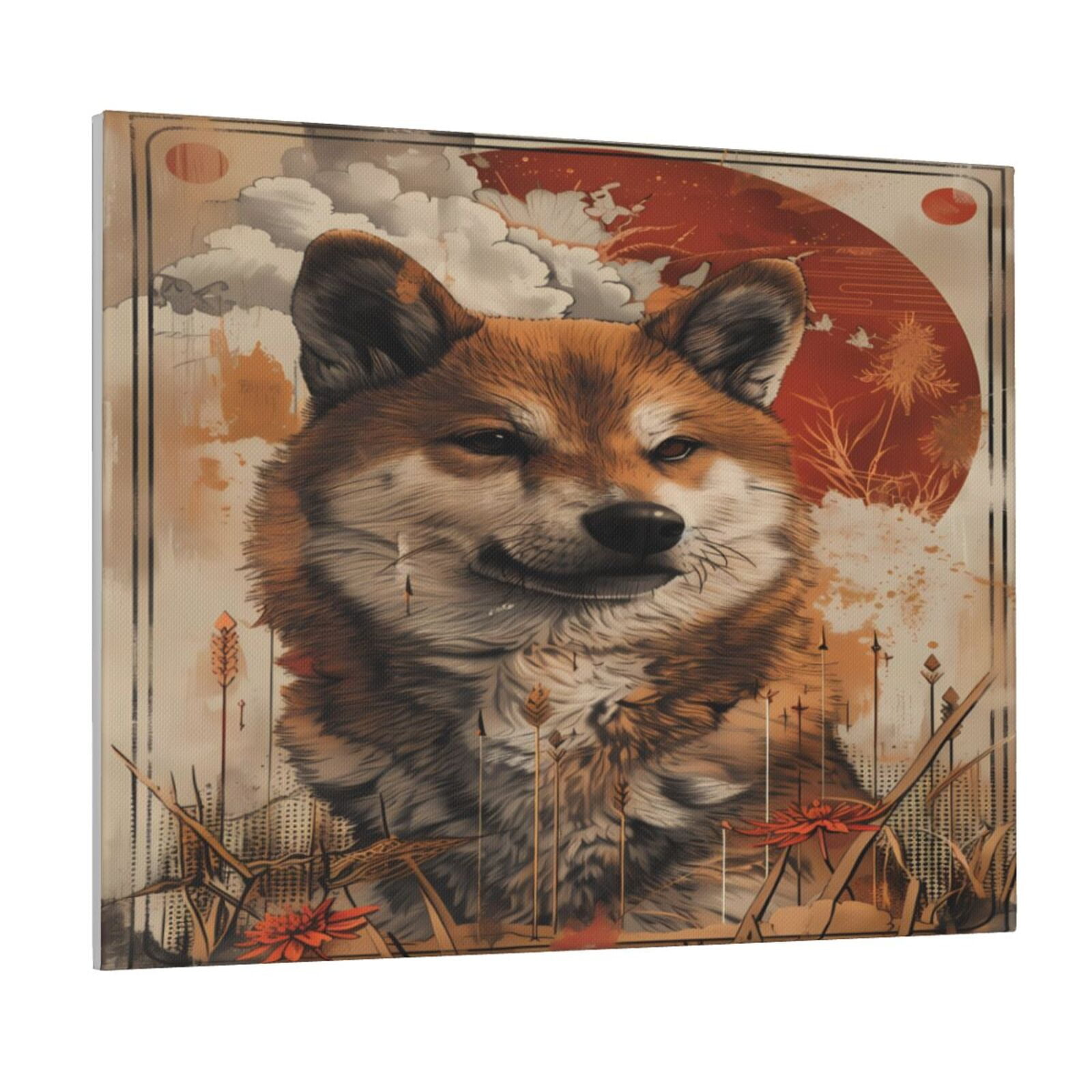 Jgfou Vintage Shiba Inu Art Print Canvas Wall Art for Home Decor ...