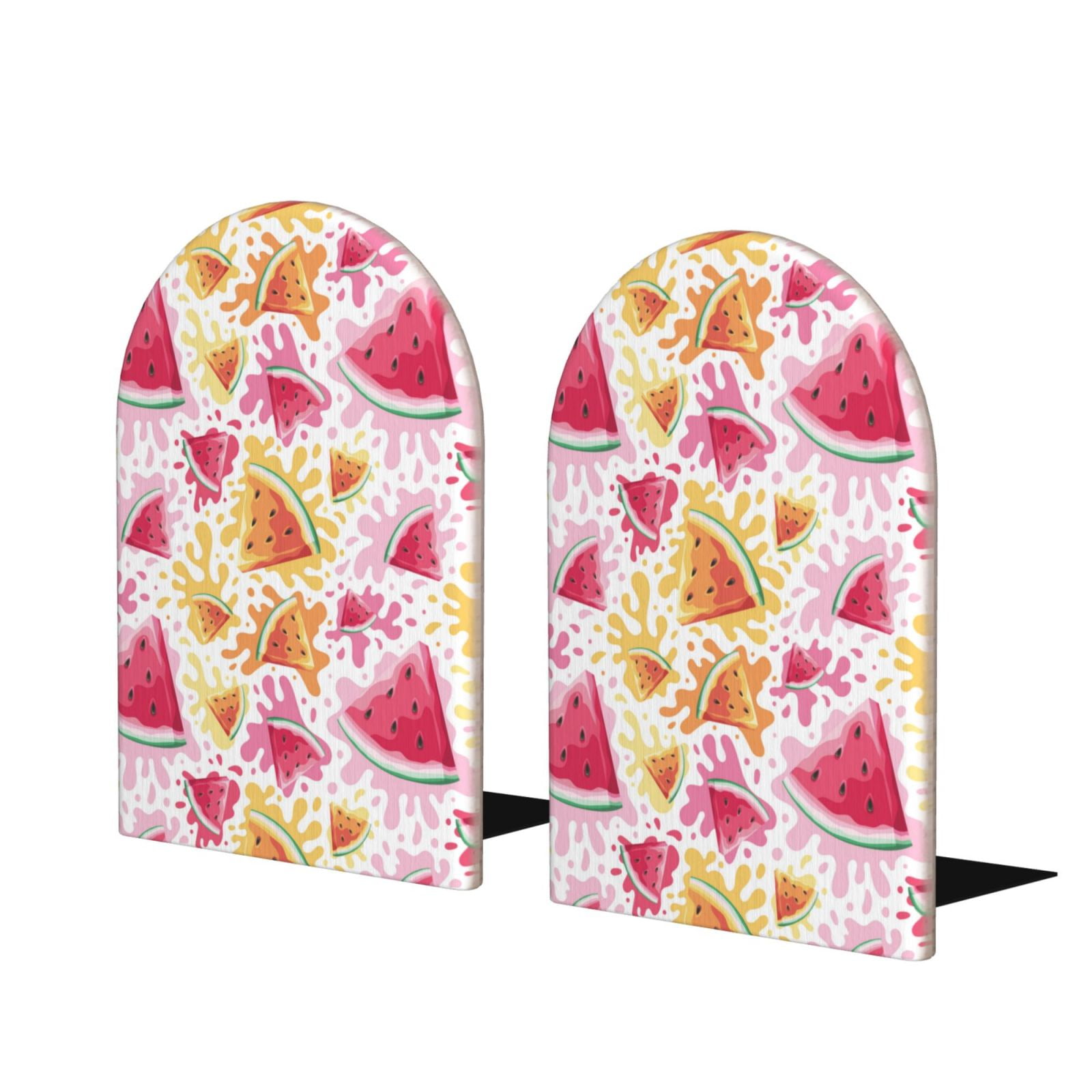 Jgfou Watermelon Print Wooden Bookends, Non-Slip Book Holders for ...