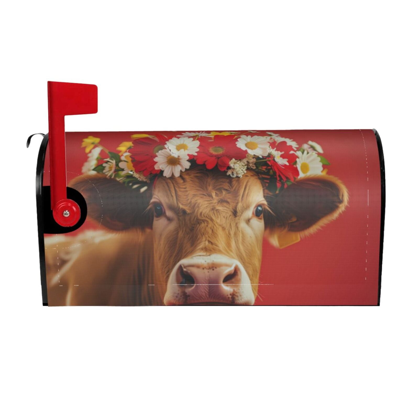 Jgfou White And Red Daisy Cow Mailbox Covers Magnetic Mailbox Wraps ...