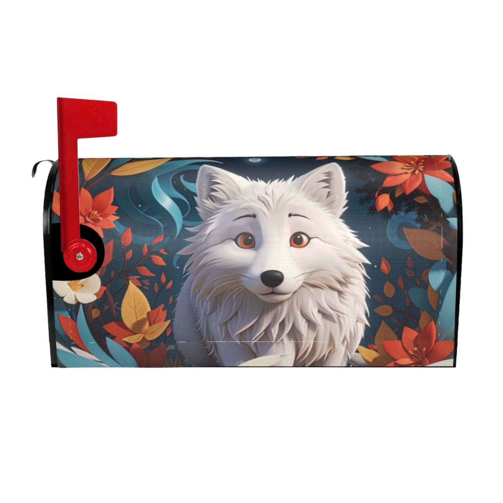 Jgfou White Wolf With Flowers Mailbox Covers Magnetic 21x18 in Mailbox ...