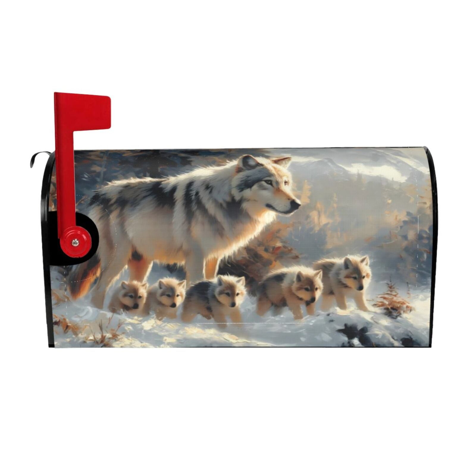 Jgfou Wolf Family Winter Wonderland Mailbox Covers Magnetic 25.5x21 in ...