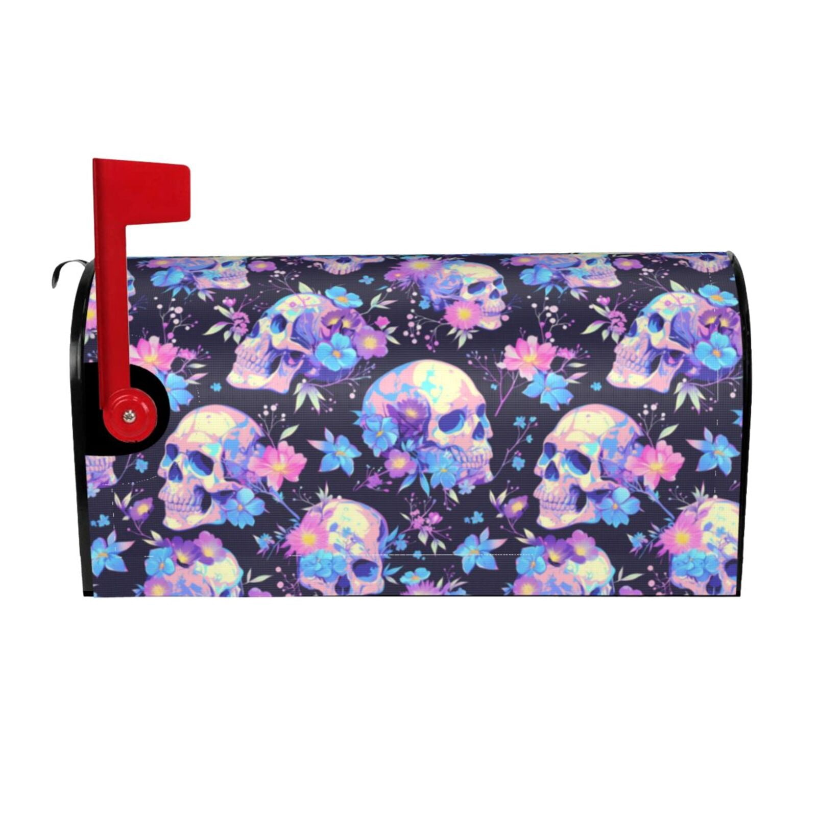 Jgfou cool flower Skull Mailbox Covers Magnetic 21x18 in Mailbox Wraps ...