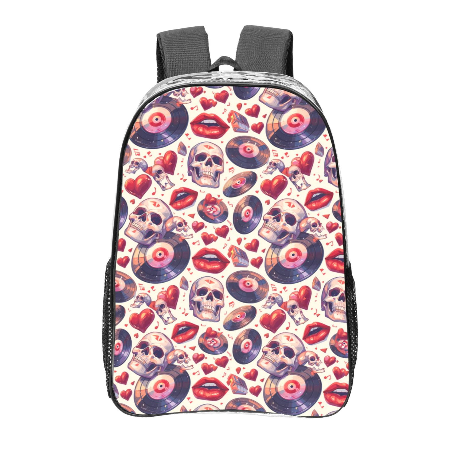 Jgfou record rock Skull lips Print Clear Backpack, Transparent Plastic ...